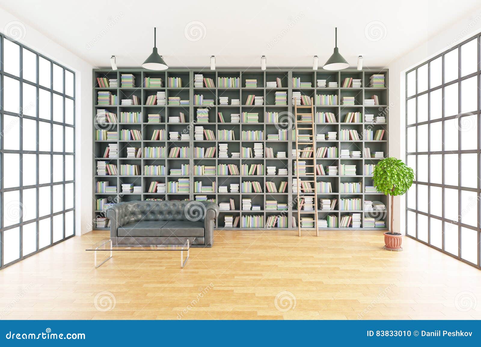 Modern Library Interior Front Stock Illustration - Illustration of ...