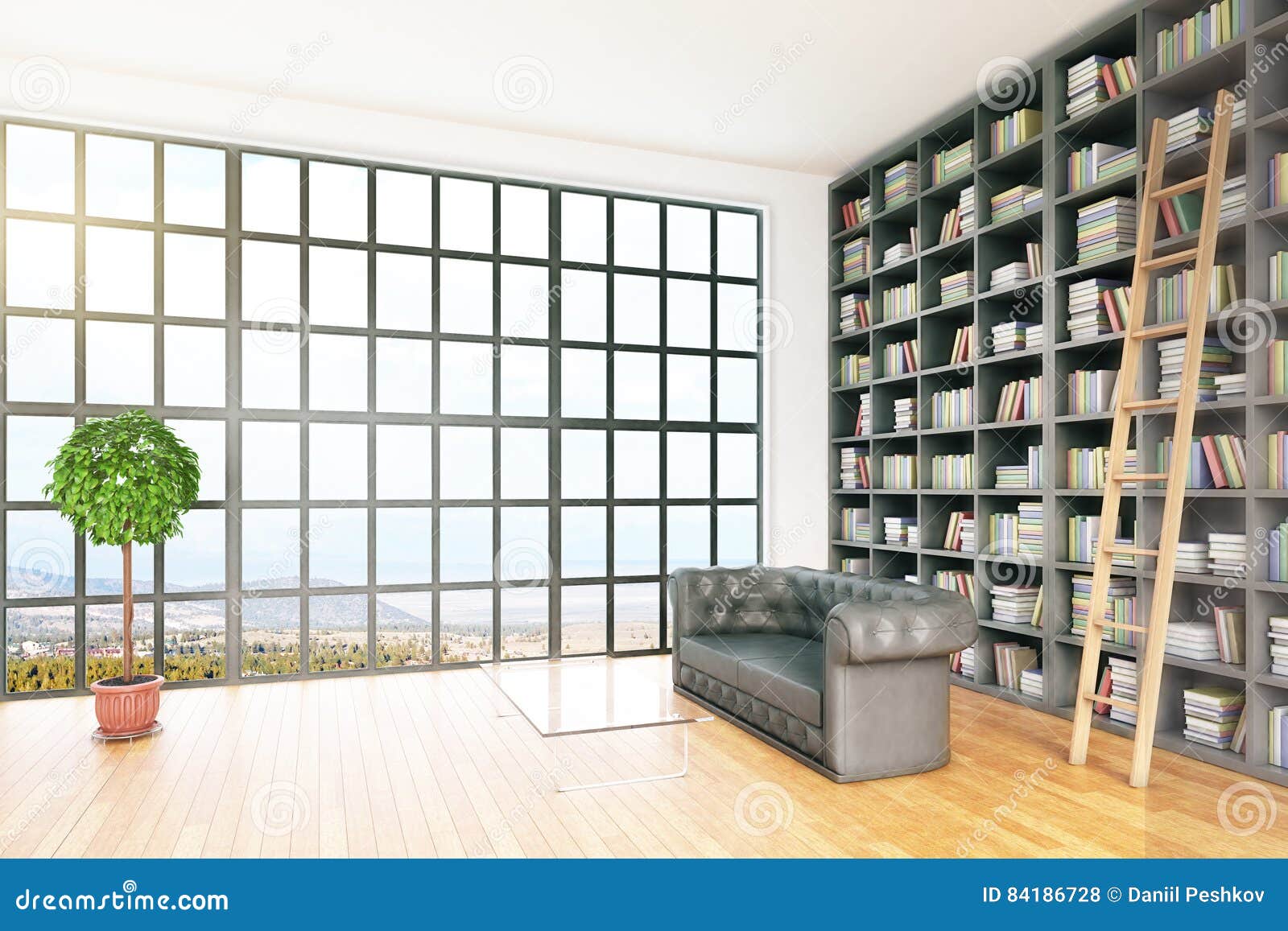 Modern Library Interior Side Stock Illustration - Illustration of ...