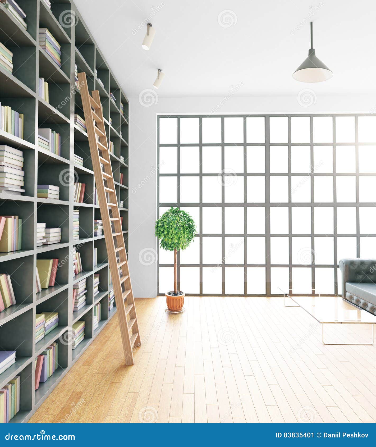 Modern Library Interior Side Stock Illustration - Illustration of ...