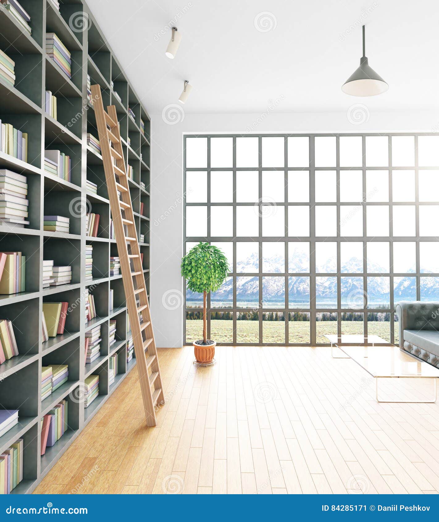 Modern Library Interior Side Stock Illustration - Illustration of floor ...