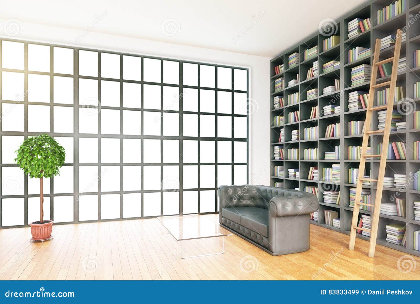 Modern Library Interior Side Stock Illustration - Illustration of ...