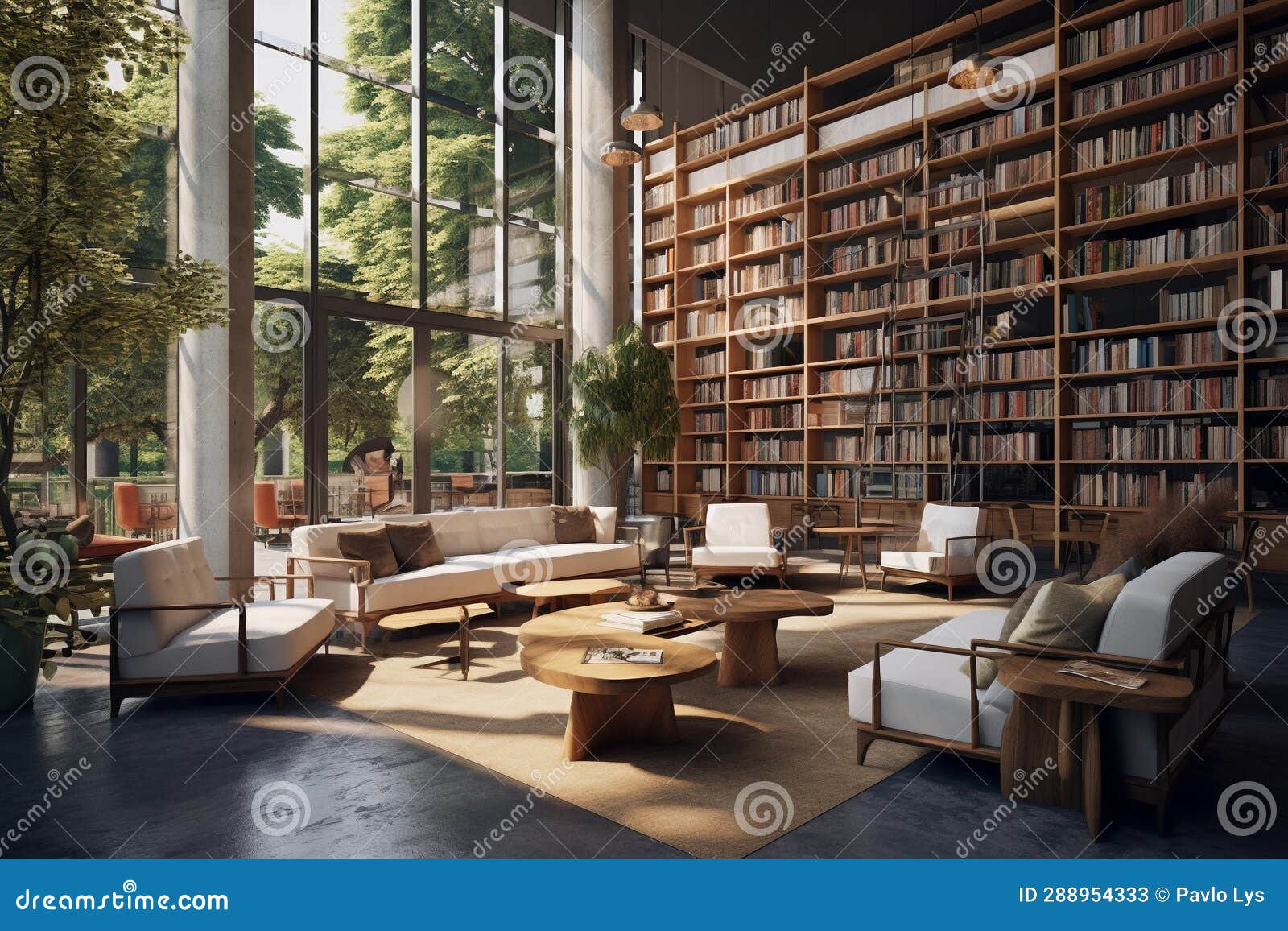 A Modern Library with Large Windows. Library Interior Stock ...