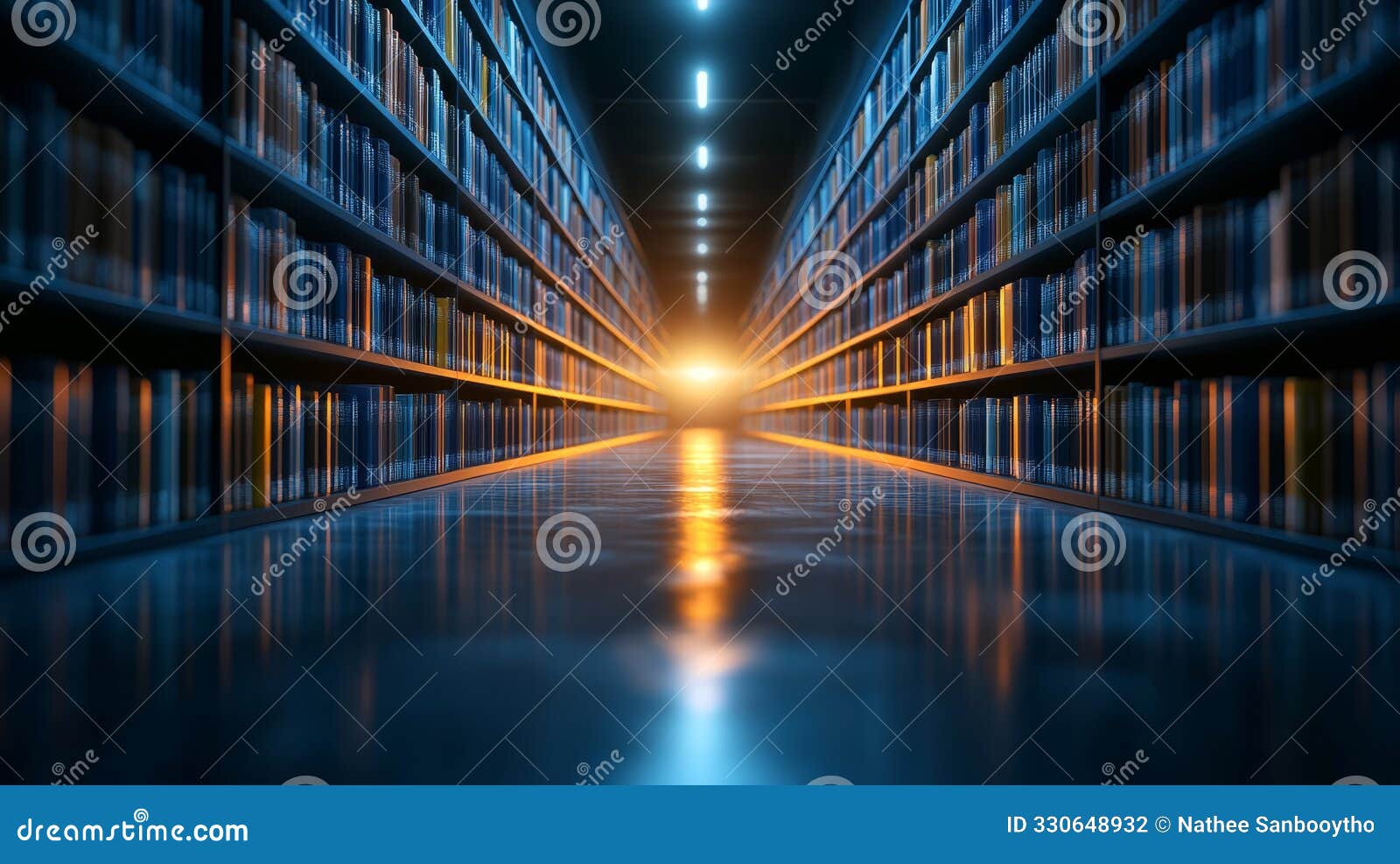 Modern Library with Open Book on Floor Stock Illustration ...