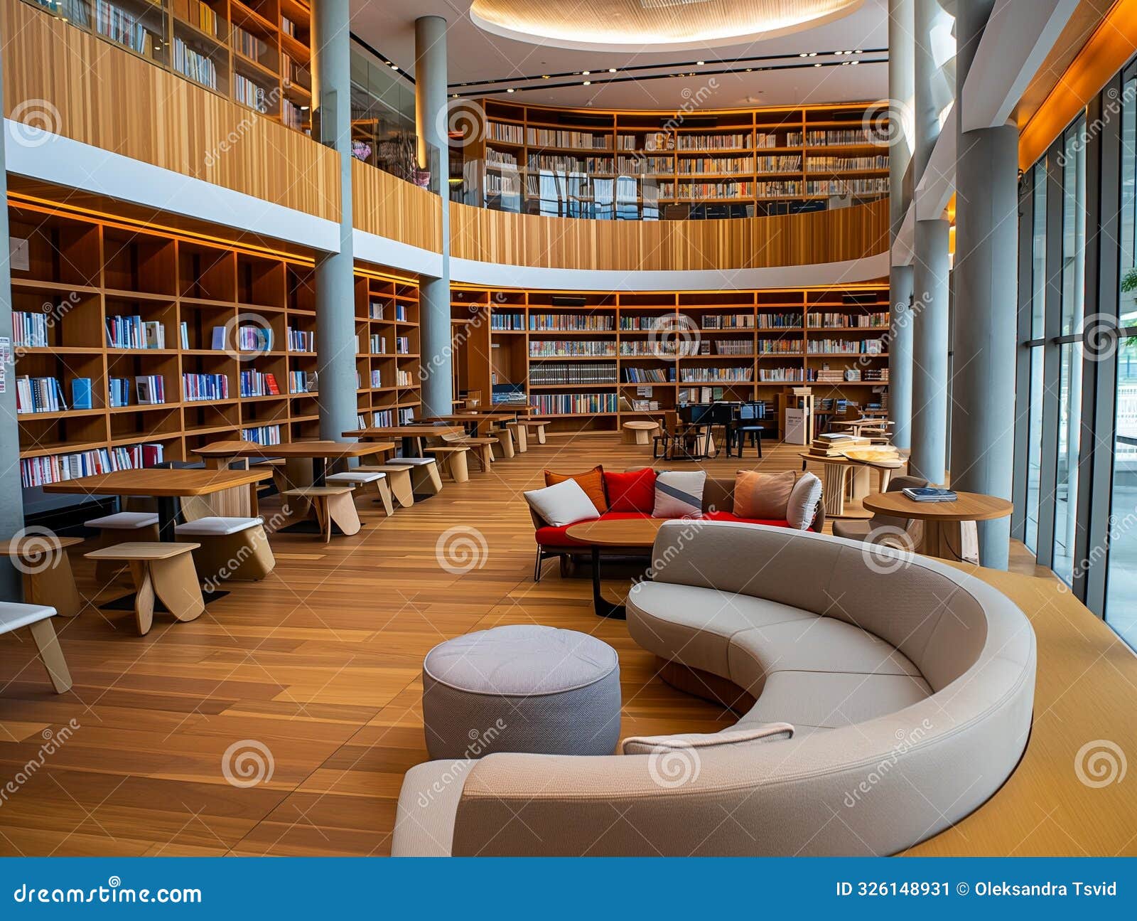 Modern Library with Open Spaces, Chairs and Book Stacks. a Modern Light ...