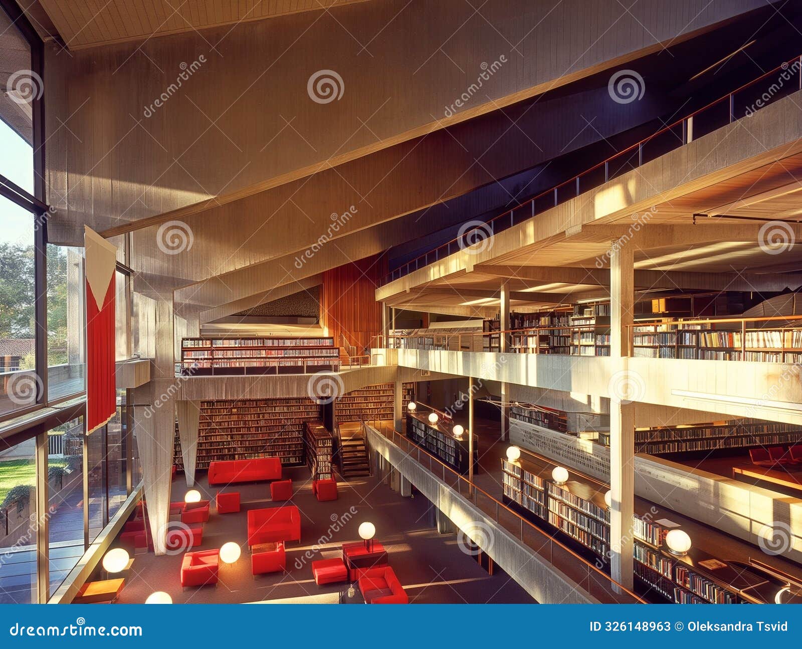 Modern Library with Open Spaces, Chairs and Book Stacks. a Modern Light ...