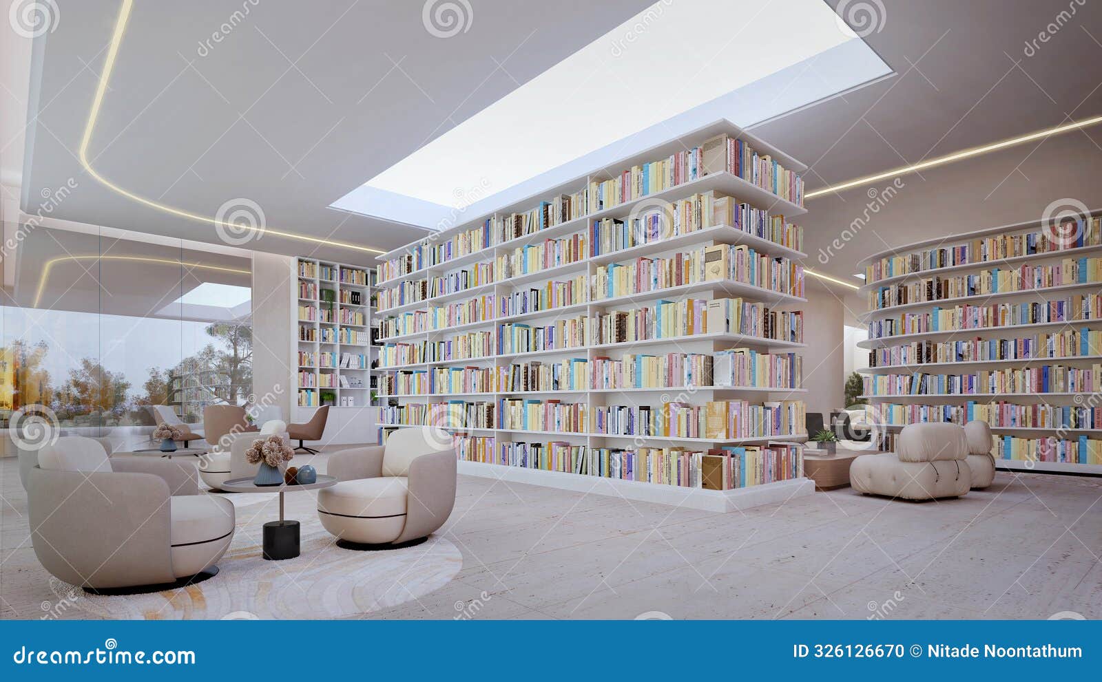 Modern Library with Skylight and Colorfull Books. Stock Illustration ...
