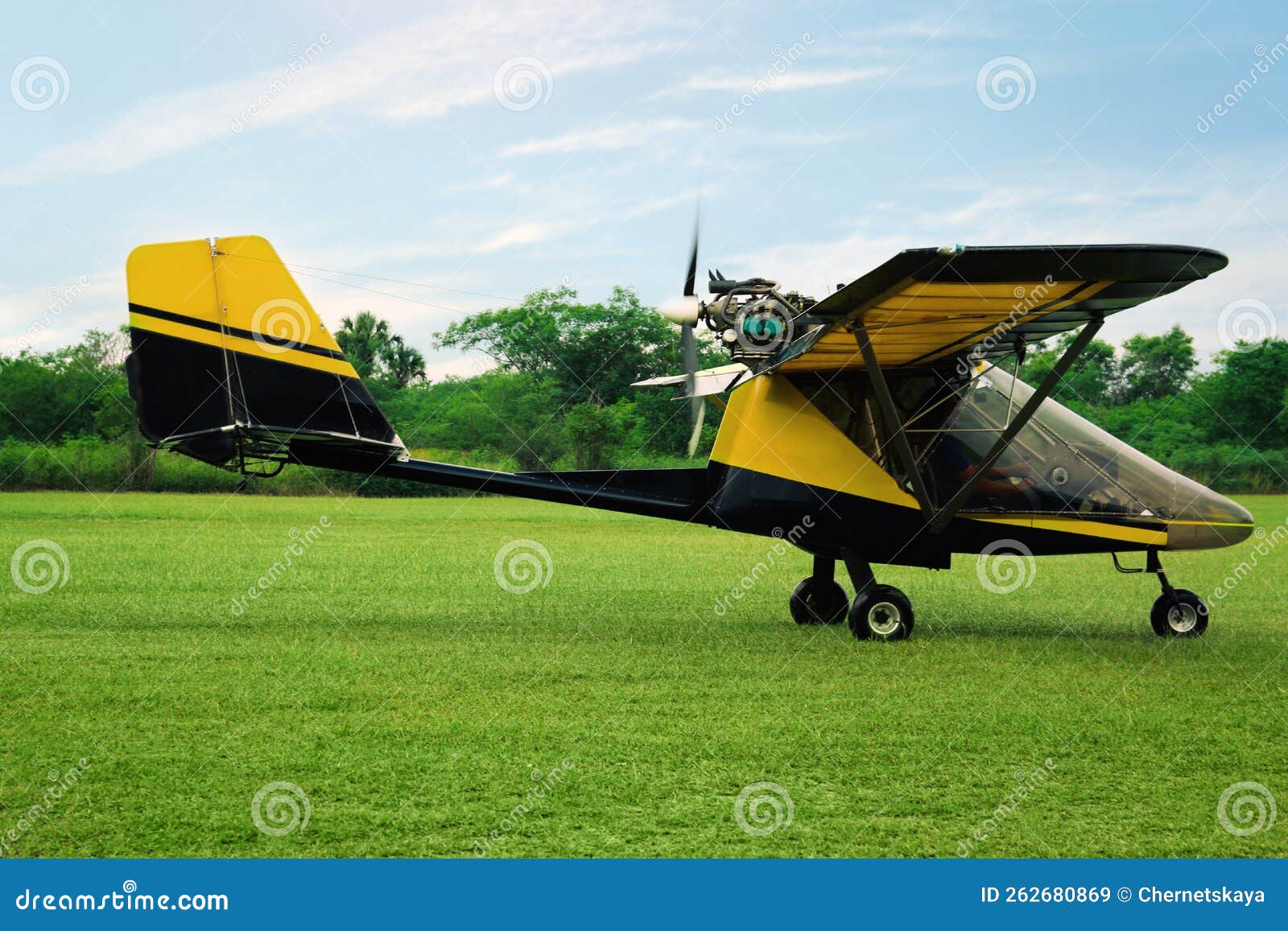 Modern Light Aircraft on Green Grass Outdoors Stock Image - Image of ...