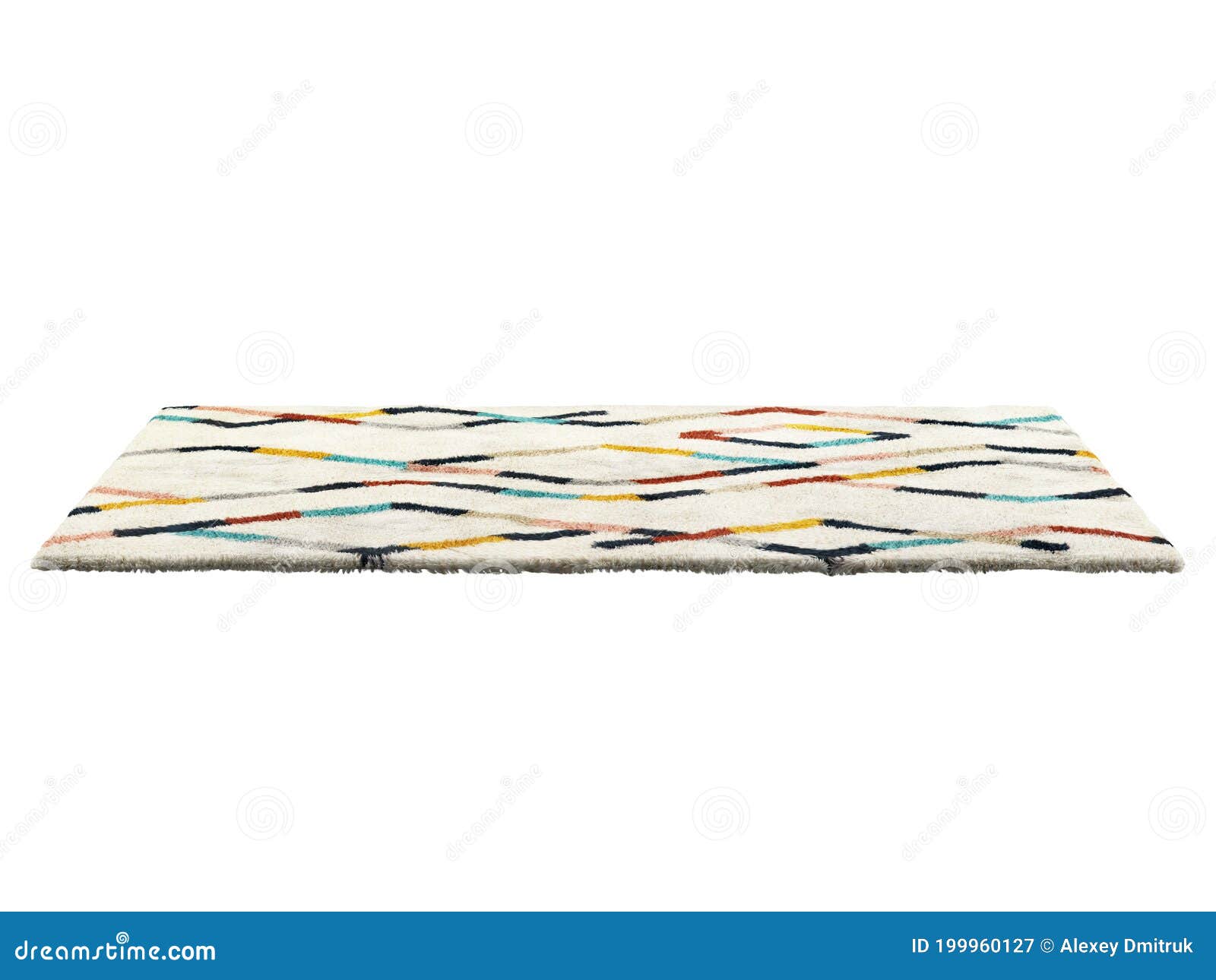 Modern Light Beige Fluffy Rectangular Carpet with a Colorful Geometric ...