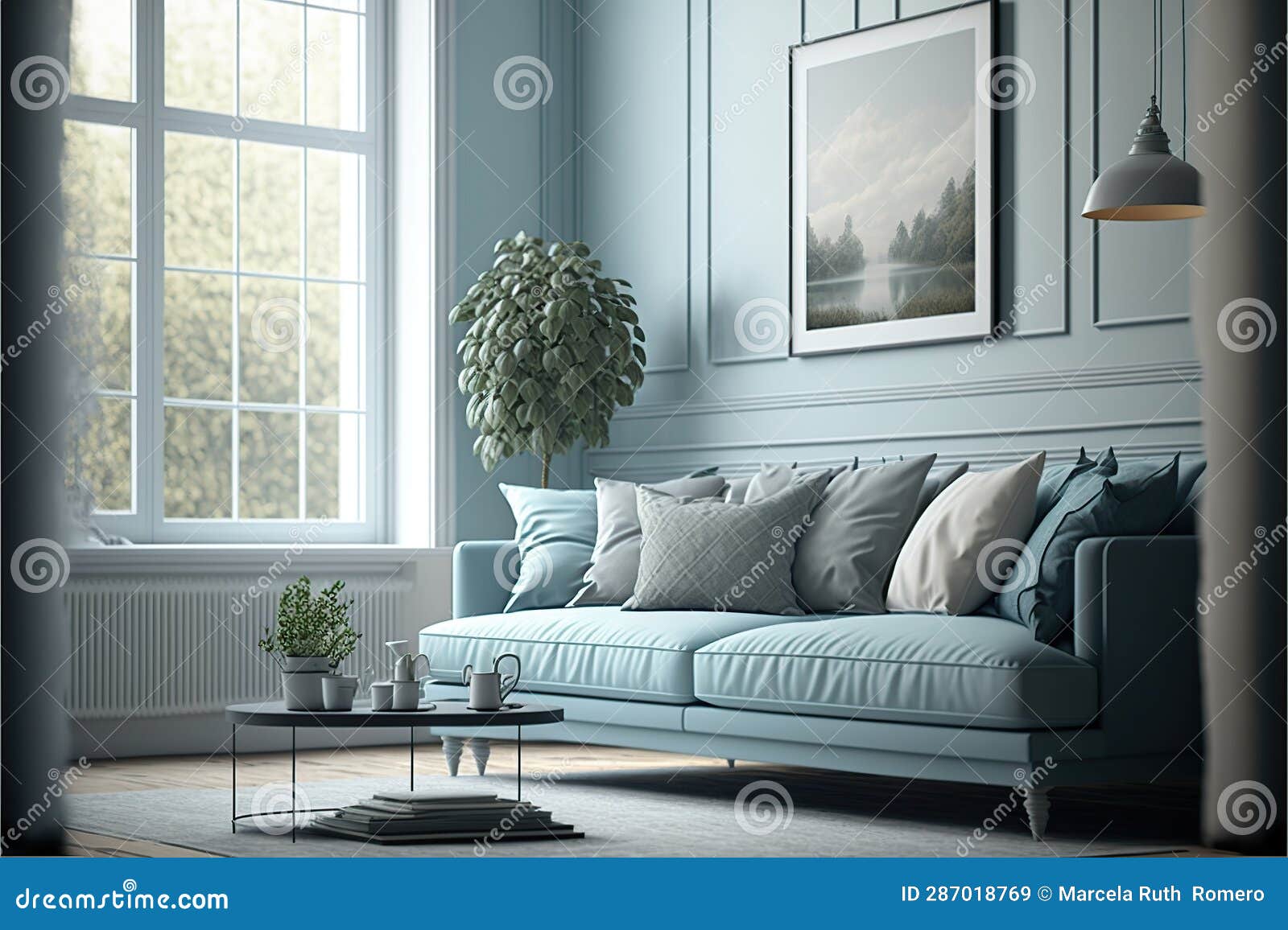 Modern Light Blue Living Room, Interior Concept. Generative AI Stock ...