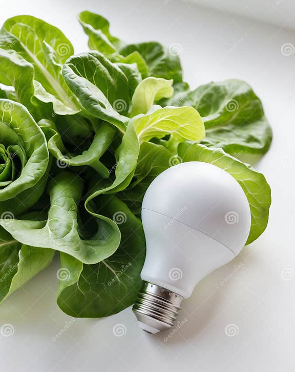 Modern Light Bulb among Fresh Green Lettuce Stock Image - Image of ...