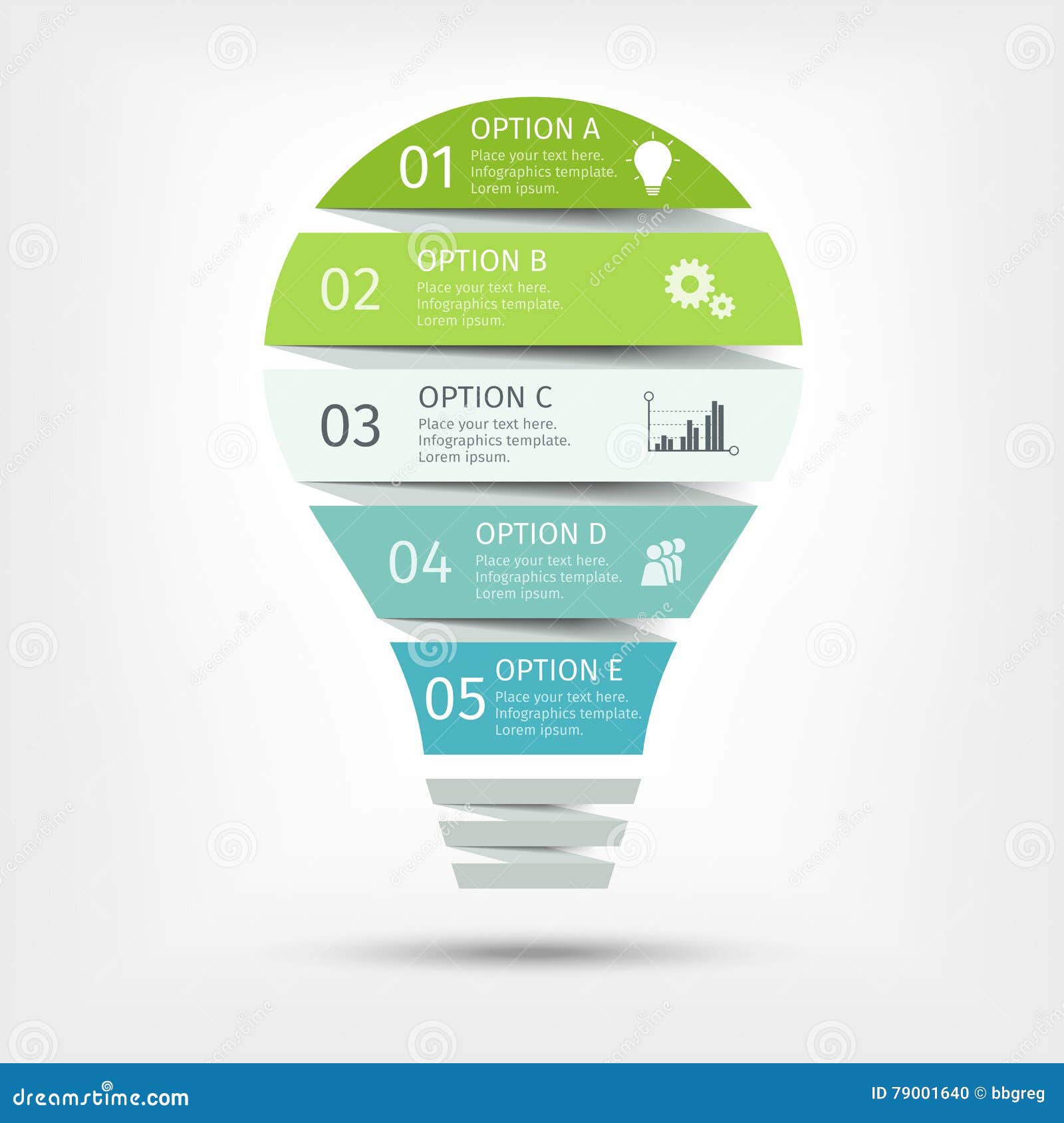 Modern Light Bulb Infographic with Shadows, 5 Options. Template for ...