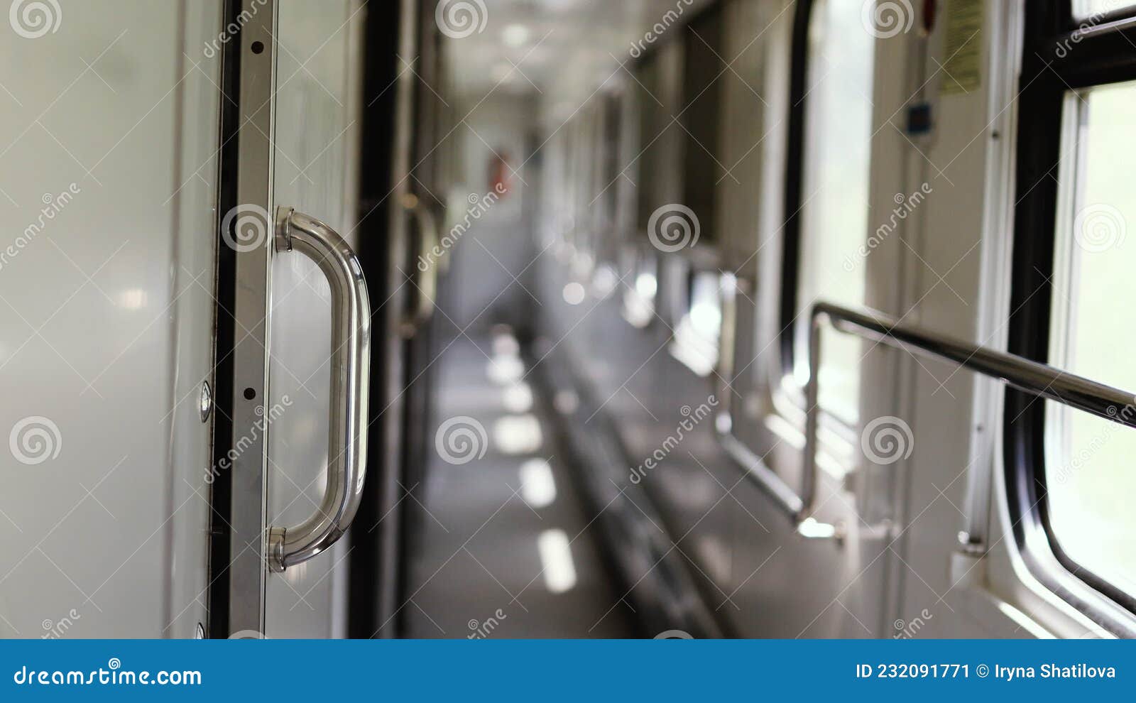 Modern Light Color Empty Train from Inside a Train. Fast Speed Train ...