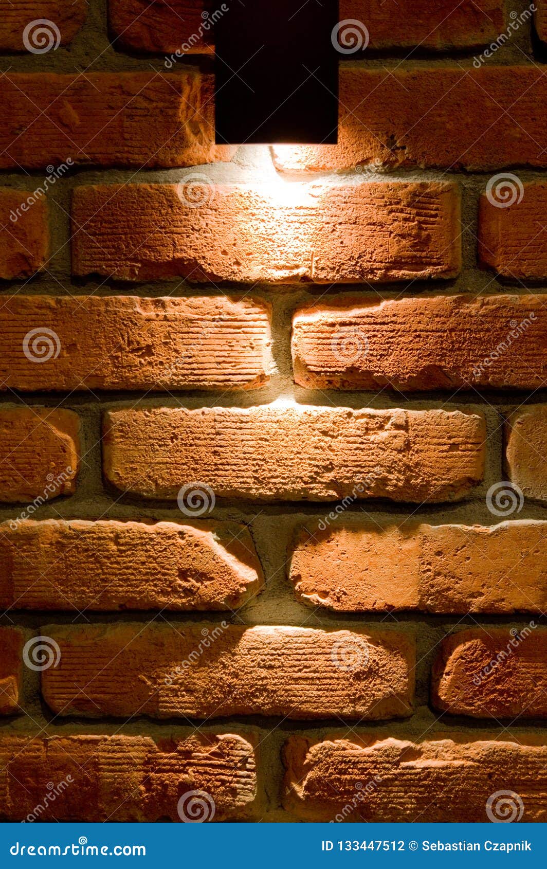 LED Wall Lighting, Red Brick and Light Background Stock Photo - Image ...