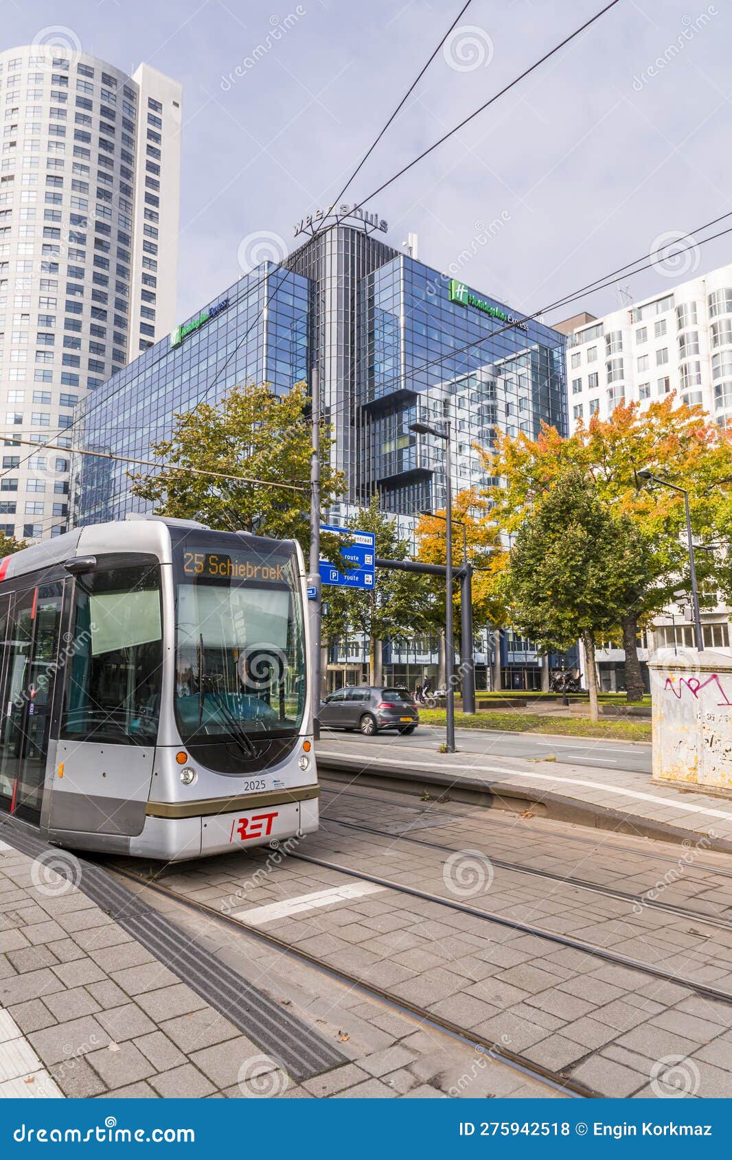 Modern Light Rail City Tram Passing through the City of Rotterdam ...