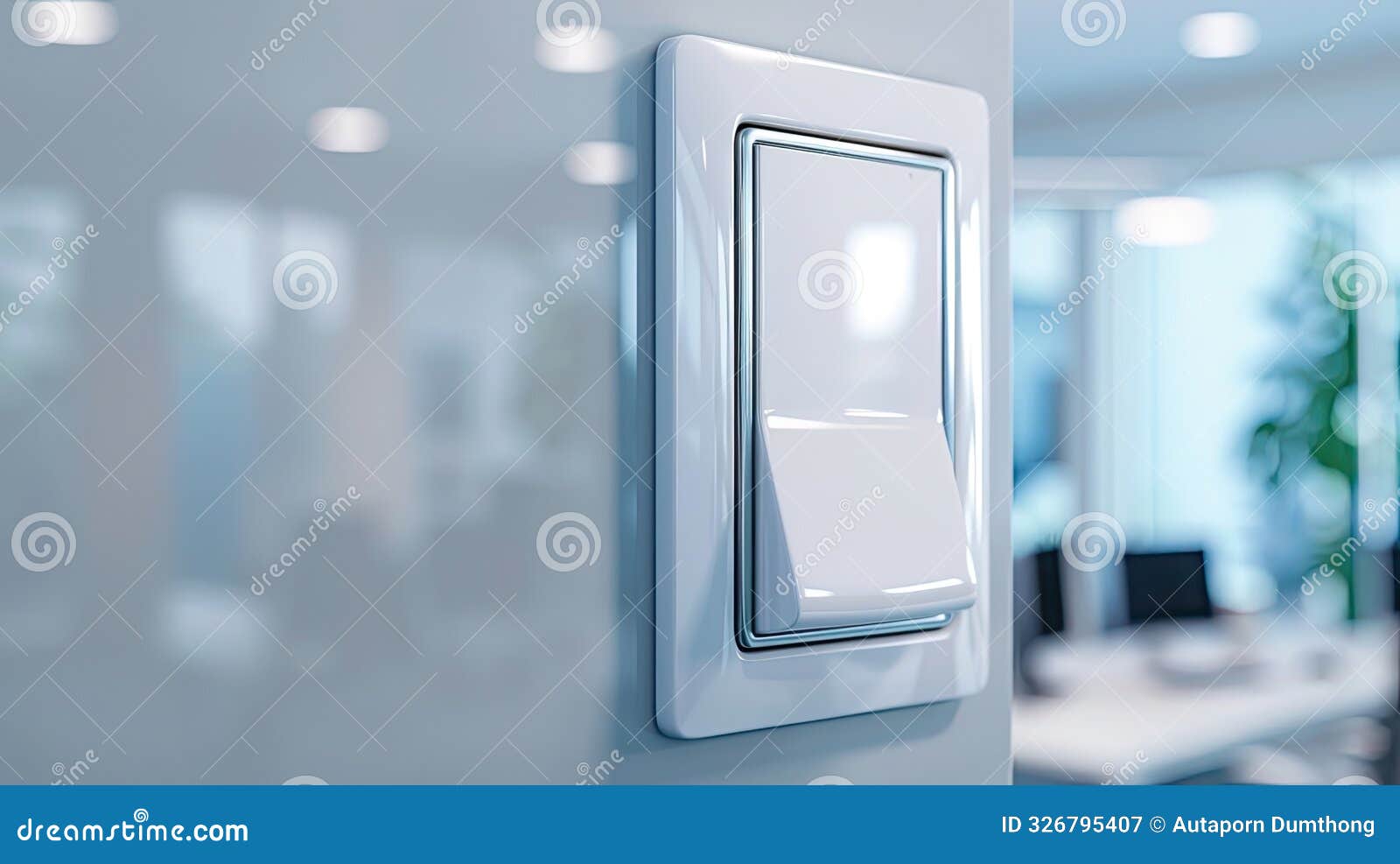 Modern Light Switch in a Bright Office Environment, Emphasizing Clean ...