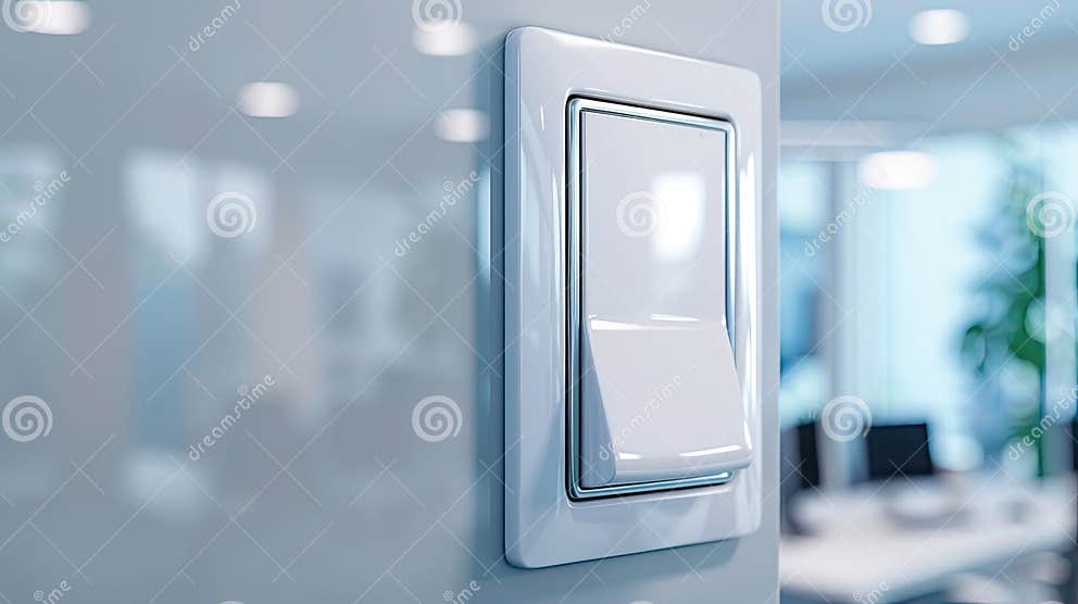 Modern Light Switch in a Bright Office Environment, Emphasizing Clean ...