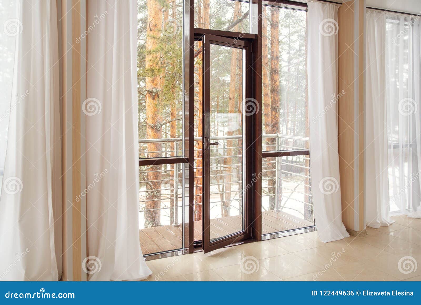 Exit To The Balcony. Modern Architecture. The House Is Made Of Glass ...