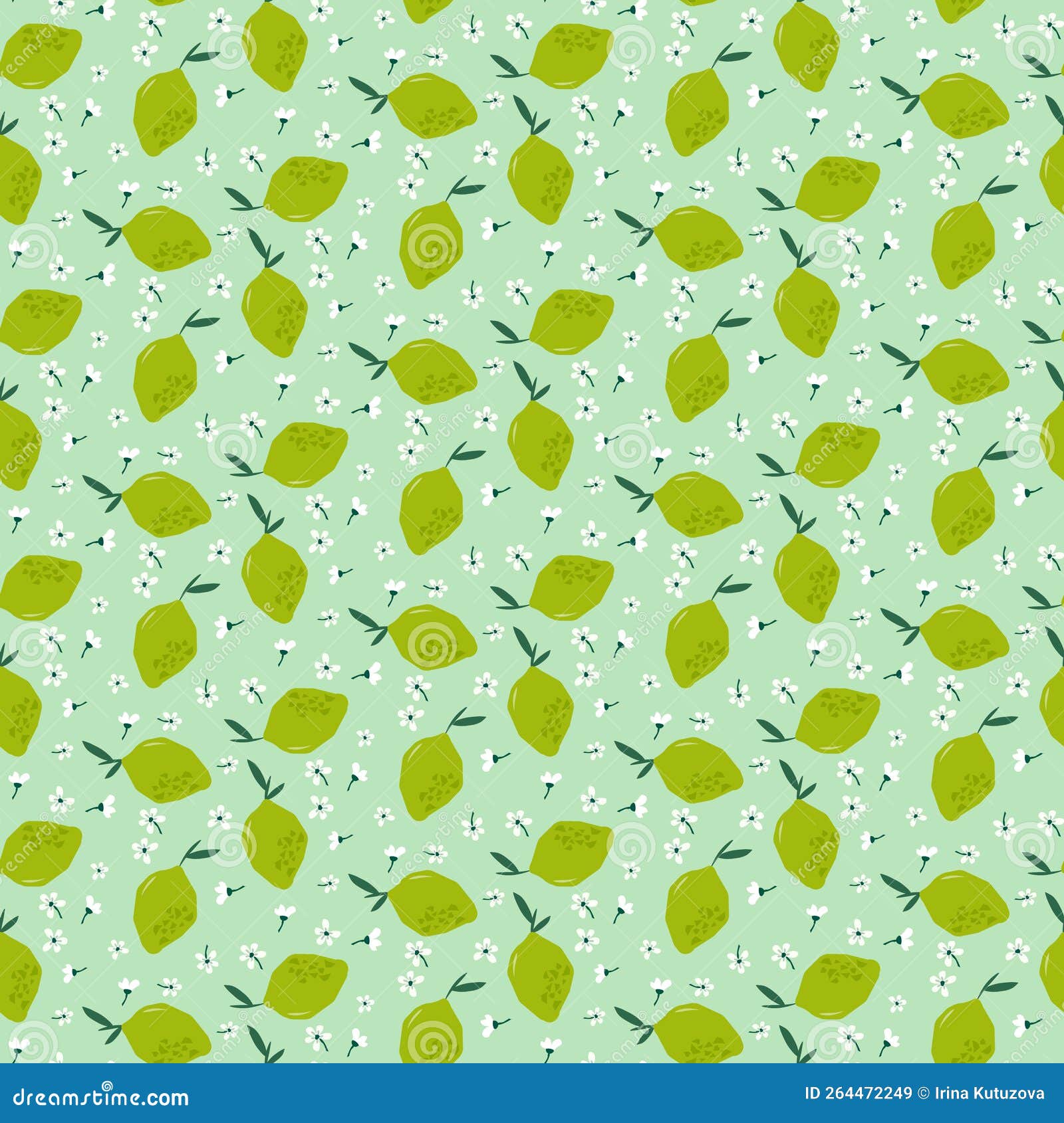Modern Lime Pattern with Flowers on a Blue Background. Seamless Vector ...