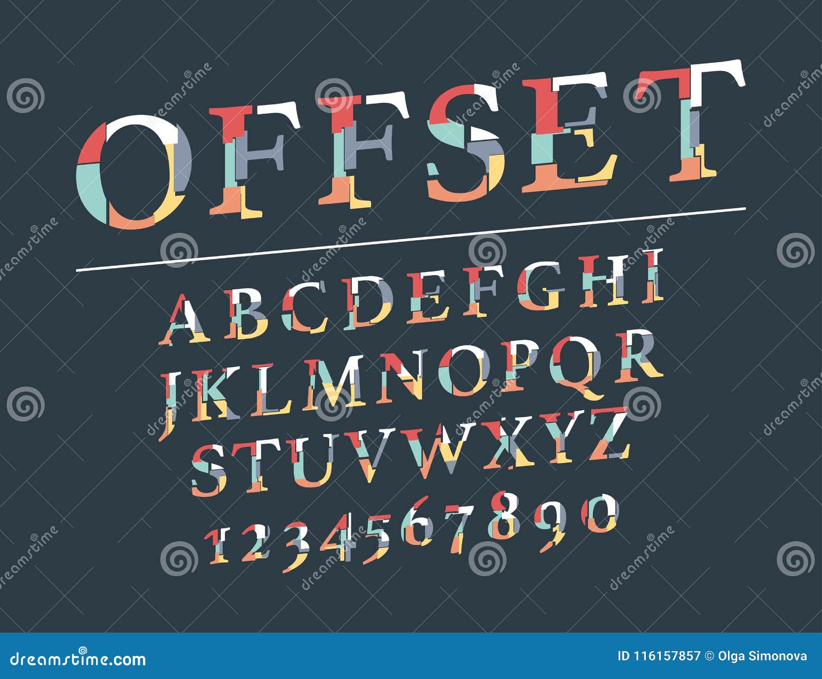 Modern offset alphabet. stock vector. Illustration of font - 116157857