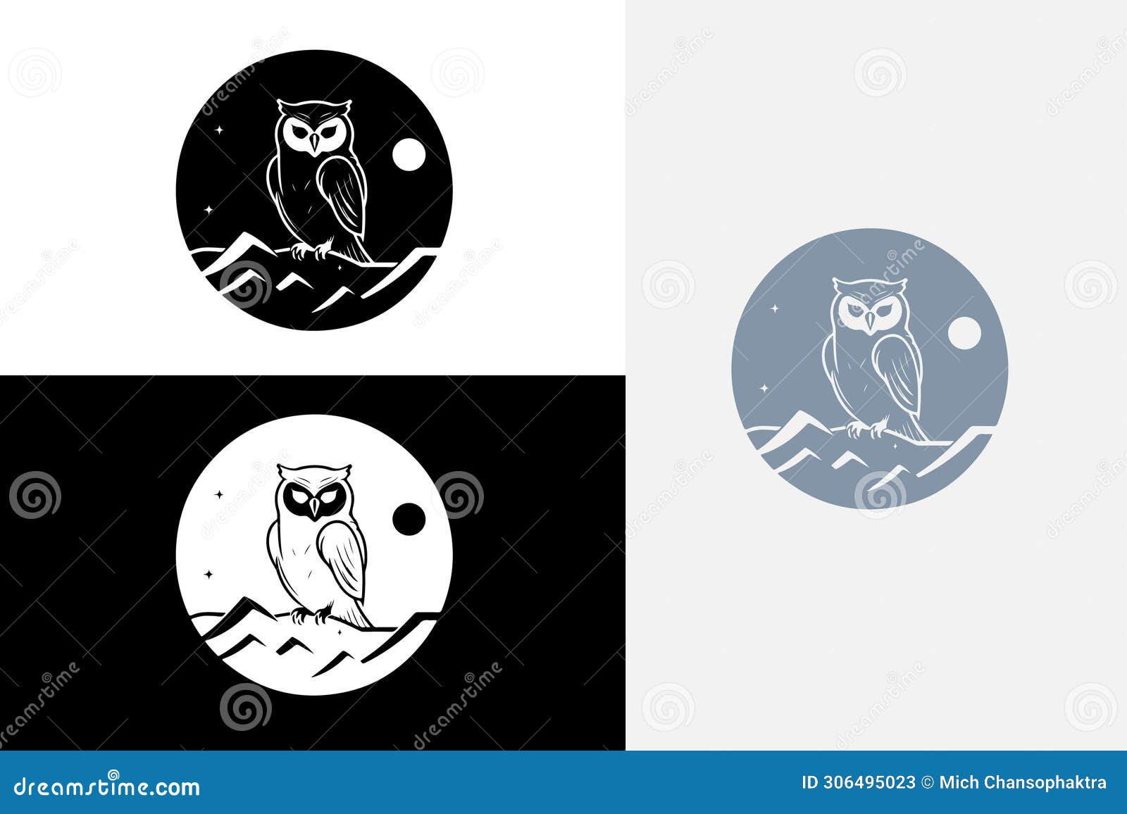 Modern Line Art Owl Circle Vector White Logo Sample Clean Design Art ...