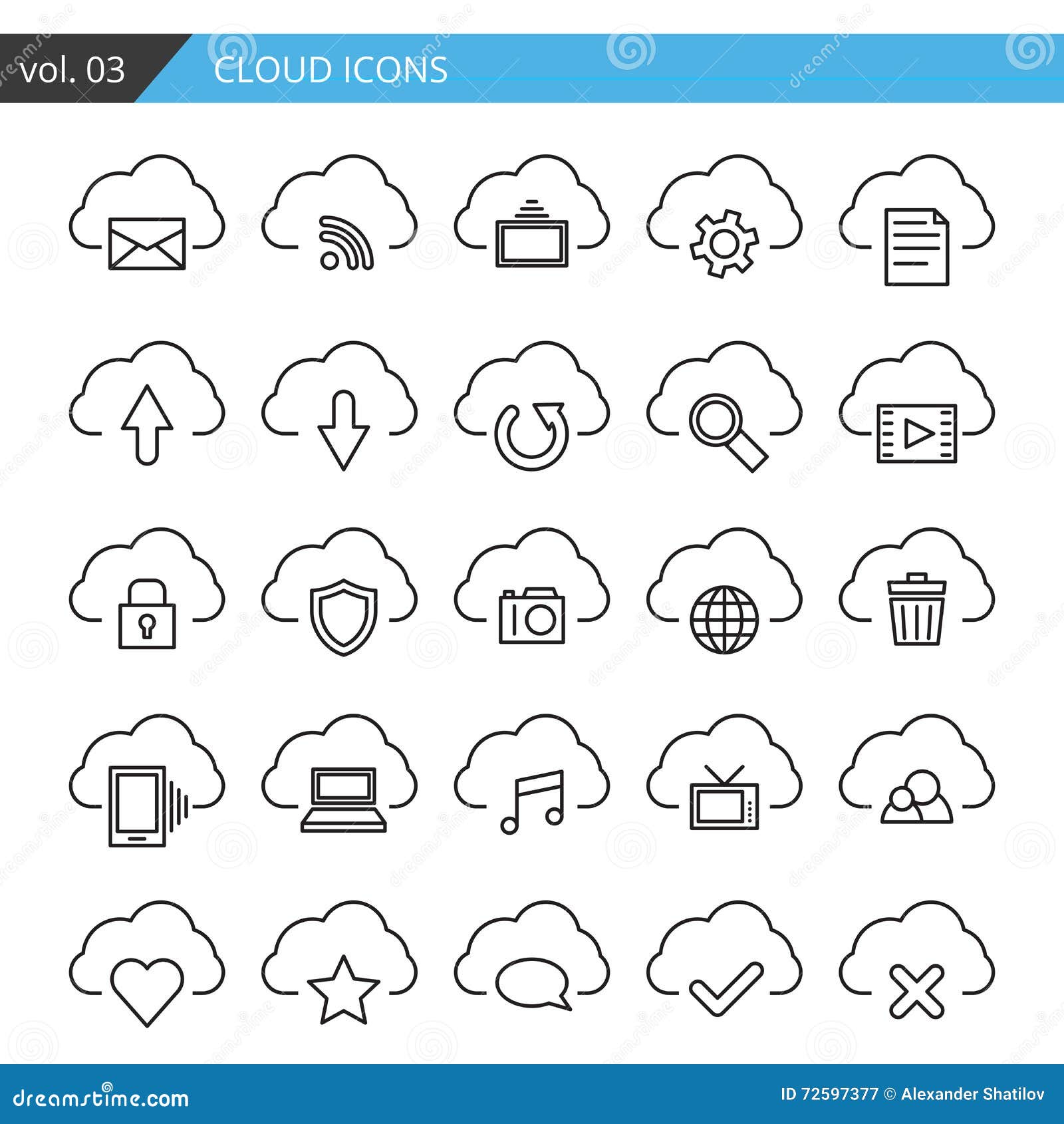 Modern Line Cloud Icons Set. Premium Quality Isolated Vector. Stock ...