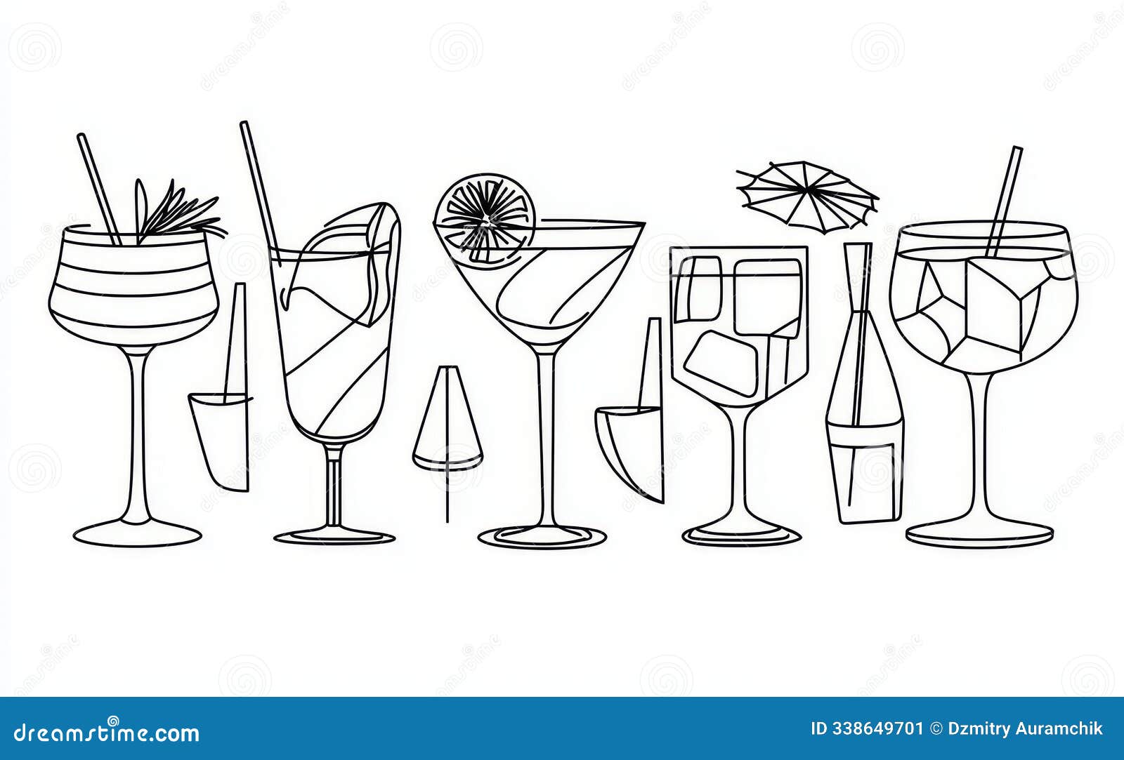 Modern Line Drawing of Exotic Cocktail Drinks. Fully Editable Strokes ...