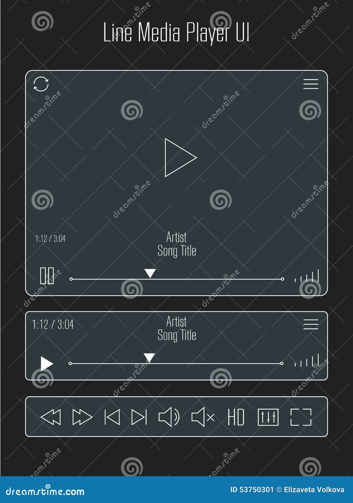 Modern Line Media Player Template Stock Illustration - Illustration of ...