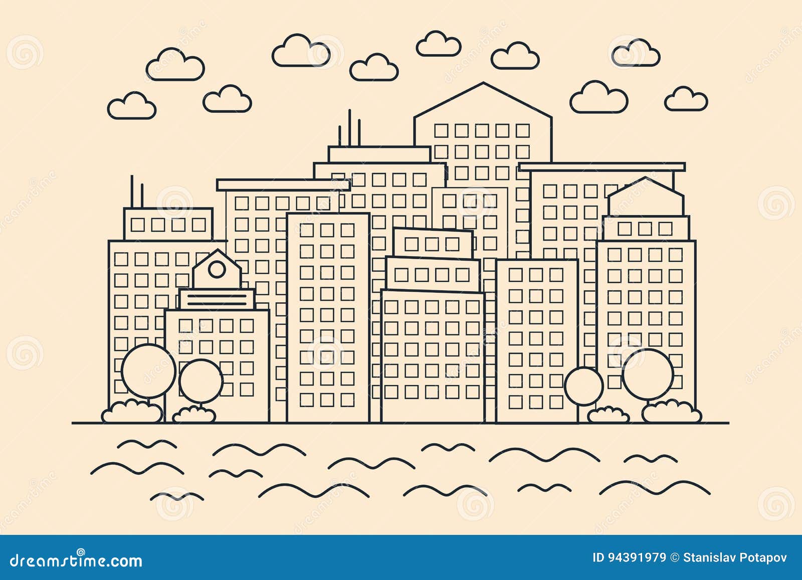 Modern linear City stock vector. Illustration of line - 94391979