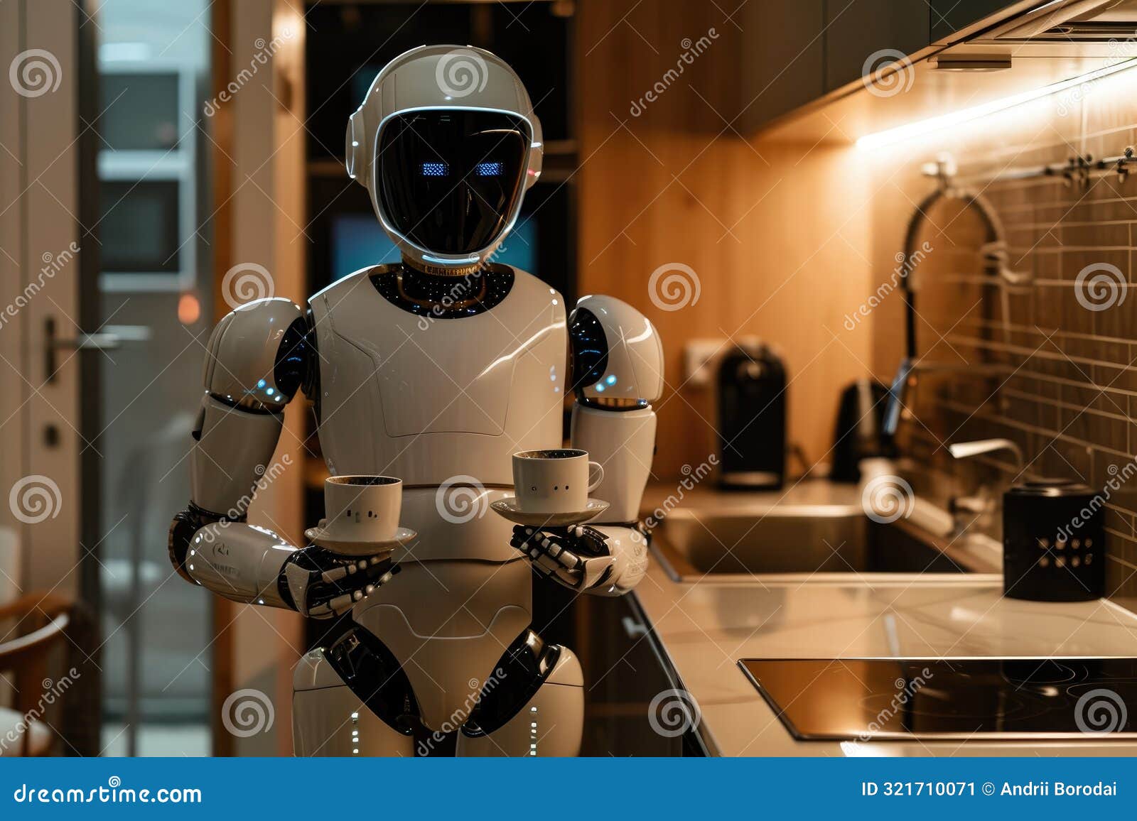 Modern Living: Robotic Helper in Contemporary Kitchen. Stock ...