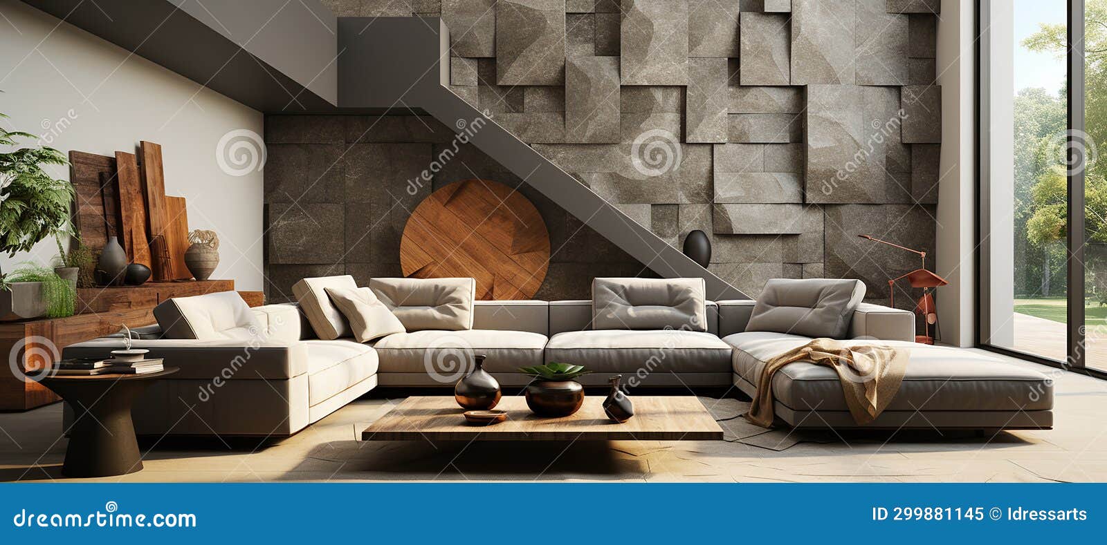 Modern Living Room with Big Windows and Sofa Stock Image - Image of ...