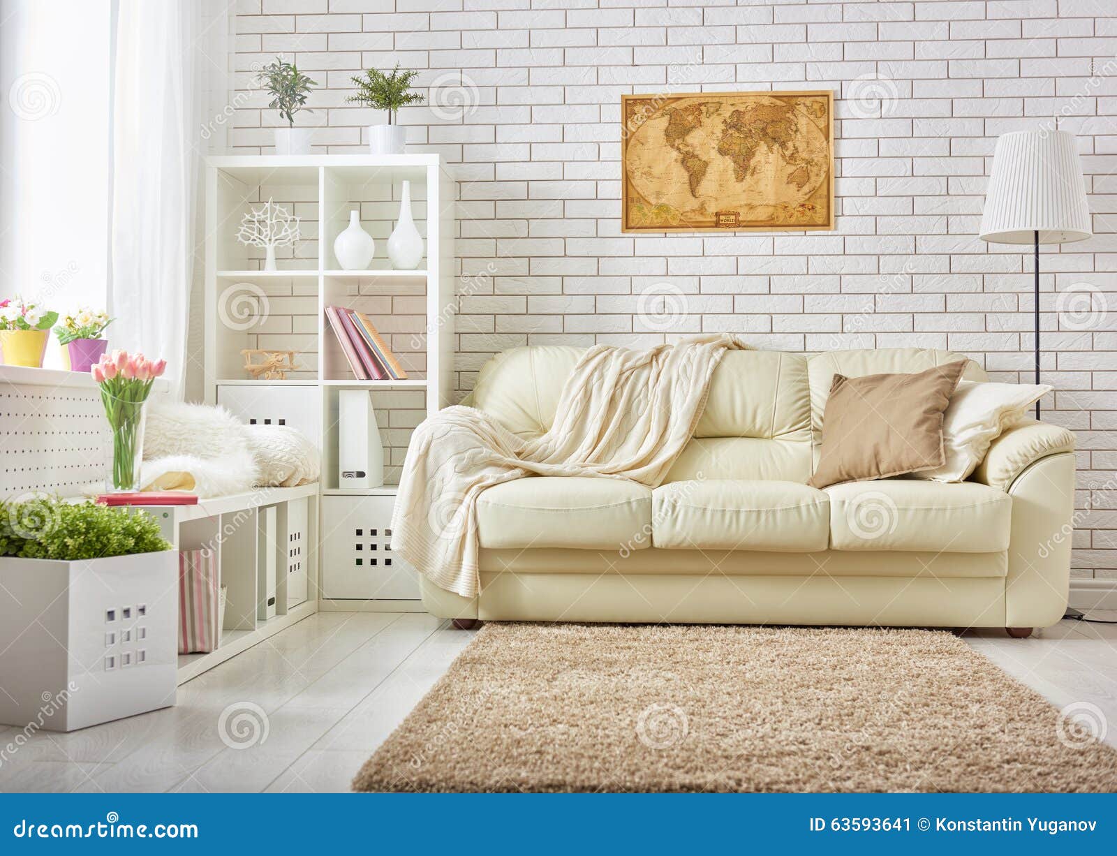 Modern living room stock image. Image of estate, flowers - 63593641