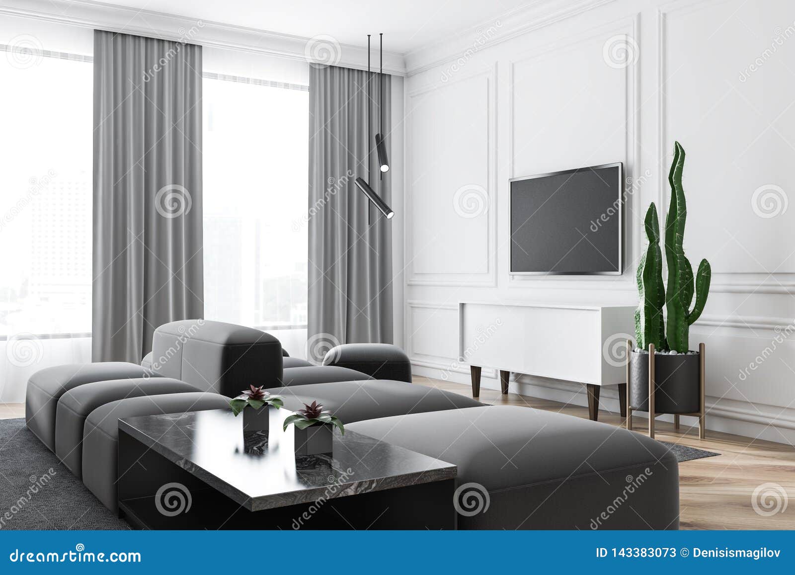 Modern Living Room Design Interior with Sofa and TV Screen Stock ...