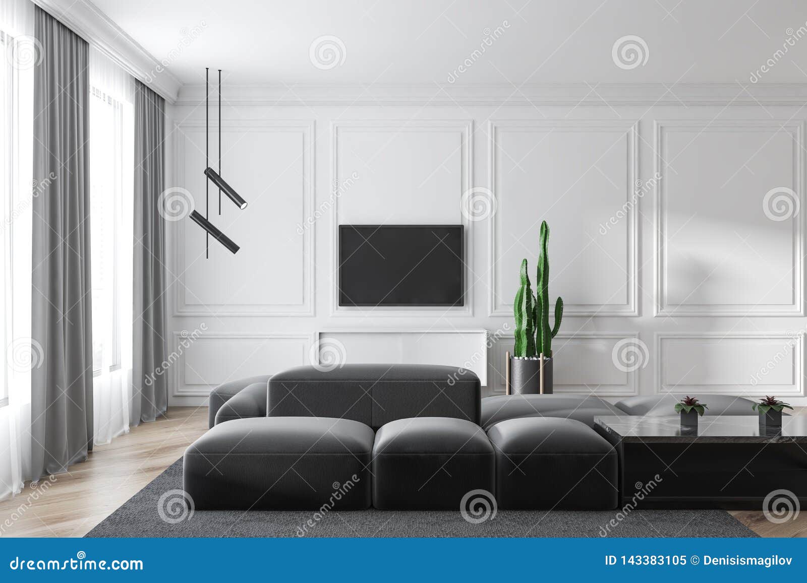 Modern Living Room Design Interior with Sofa and TV Screen Stock ...