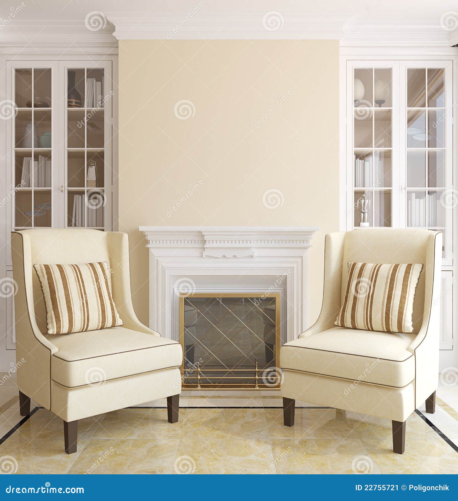 Modern Living-room with Fireplace. Stock Illustration - Illustration of ...