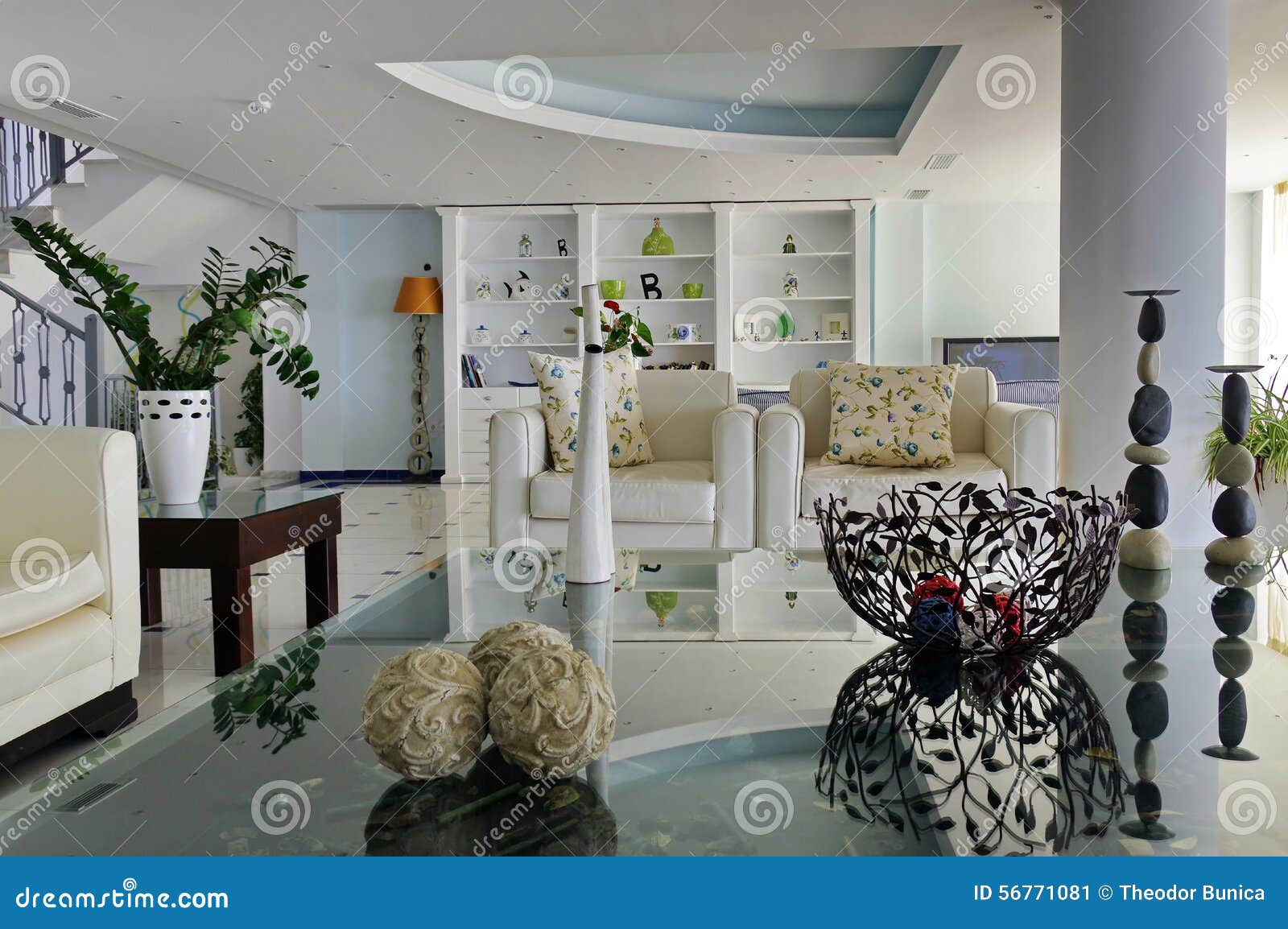 Interior House. Modern Luminous White Living Room Stock Image - Image ...