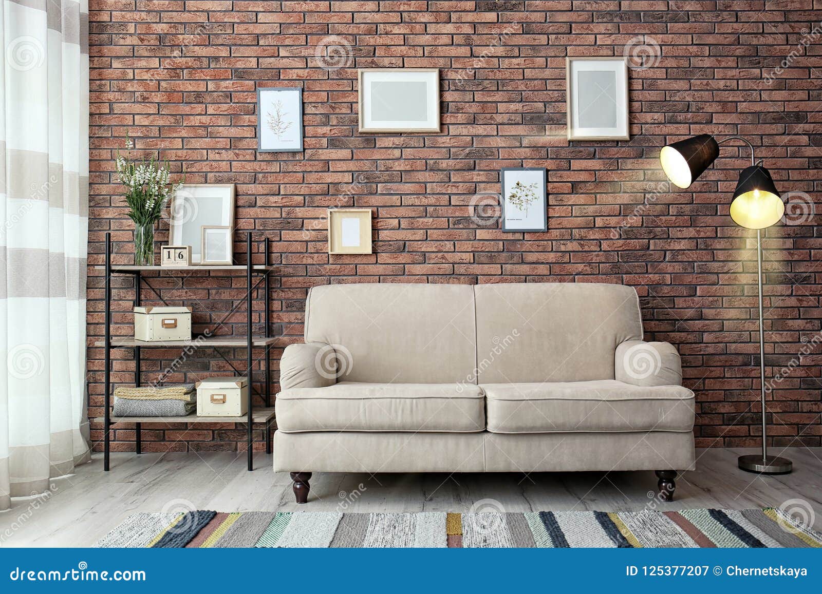 Modern Living Room Interior with Comfortable Sof Stock Image - Image of ...