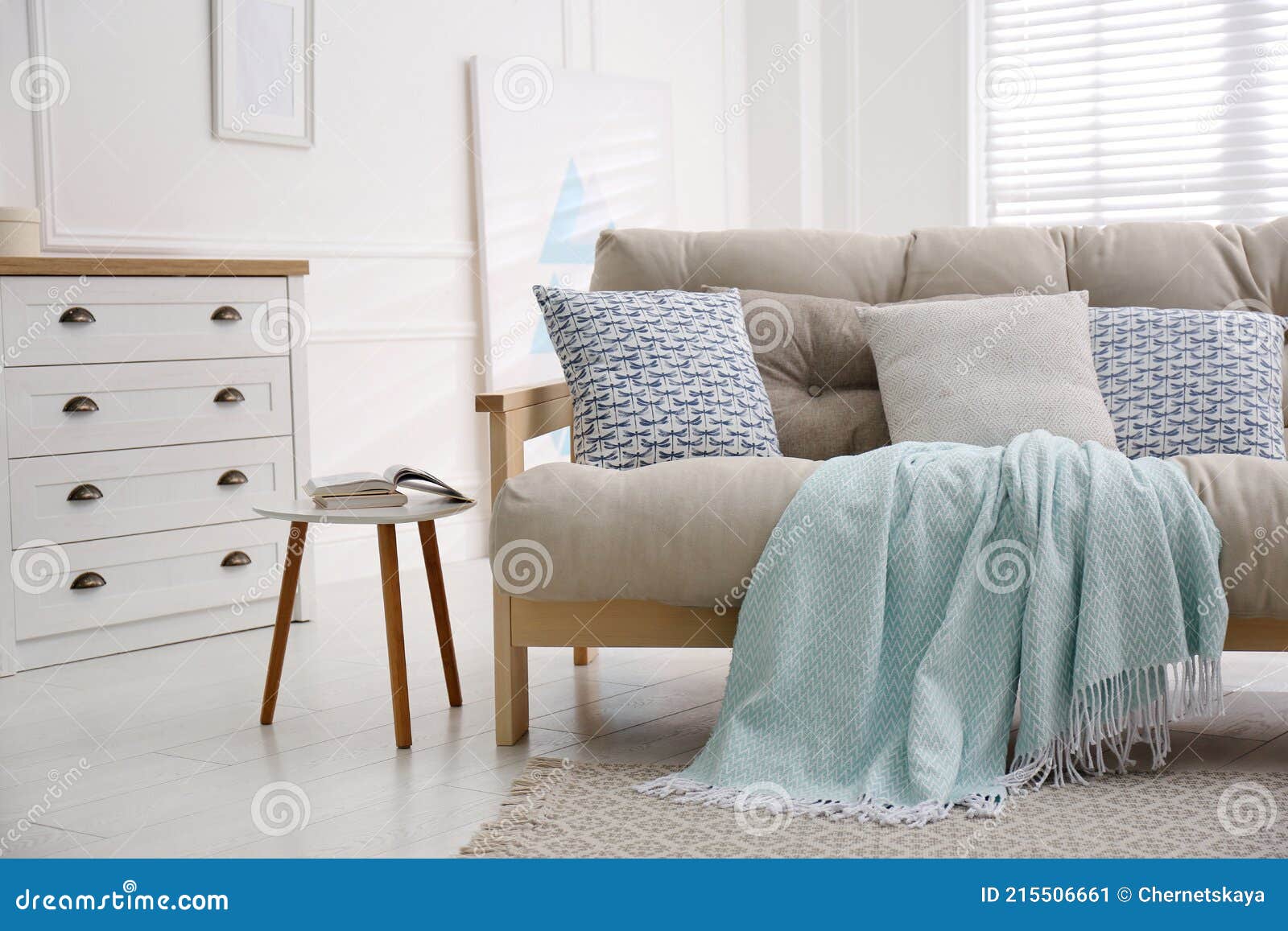Modern Living Room Interior with Comfortable Sofa and Chest of Drawers ...