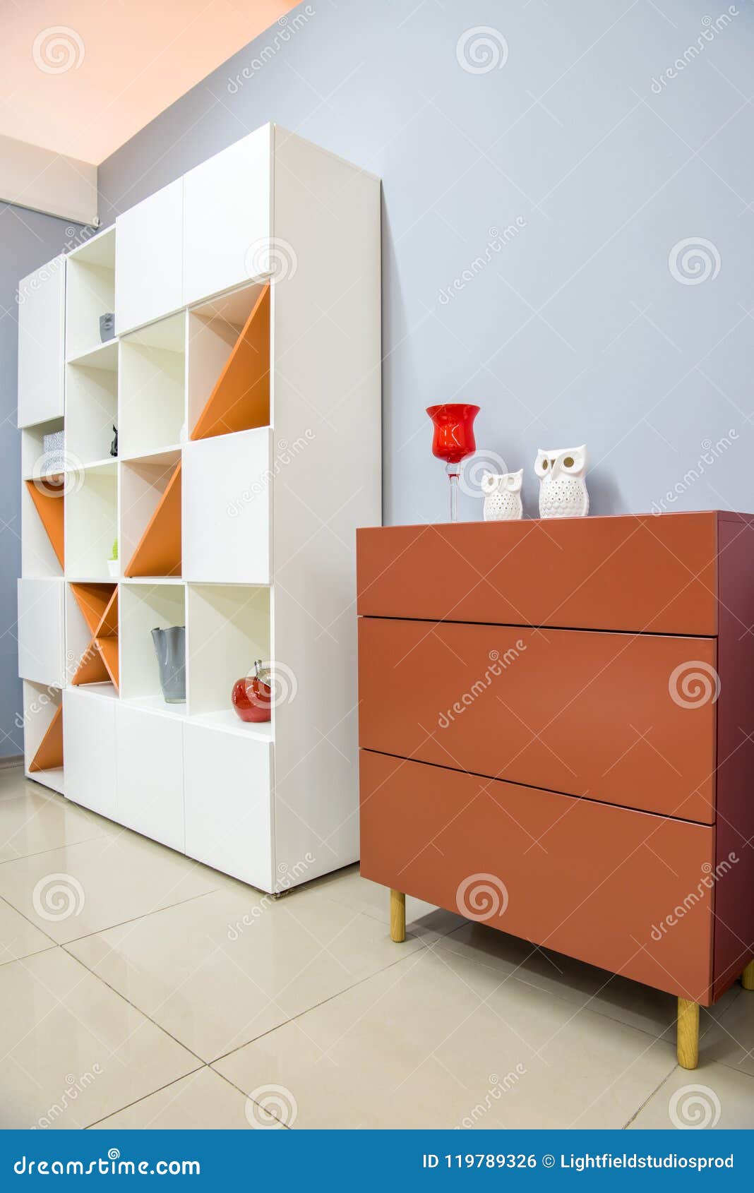 Modern Living Room Interior with Commode Stock Photo - Image of closet ...