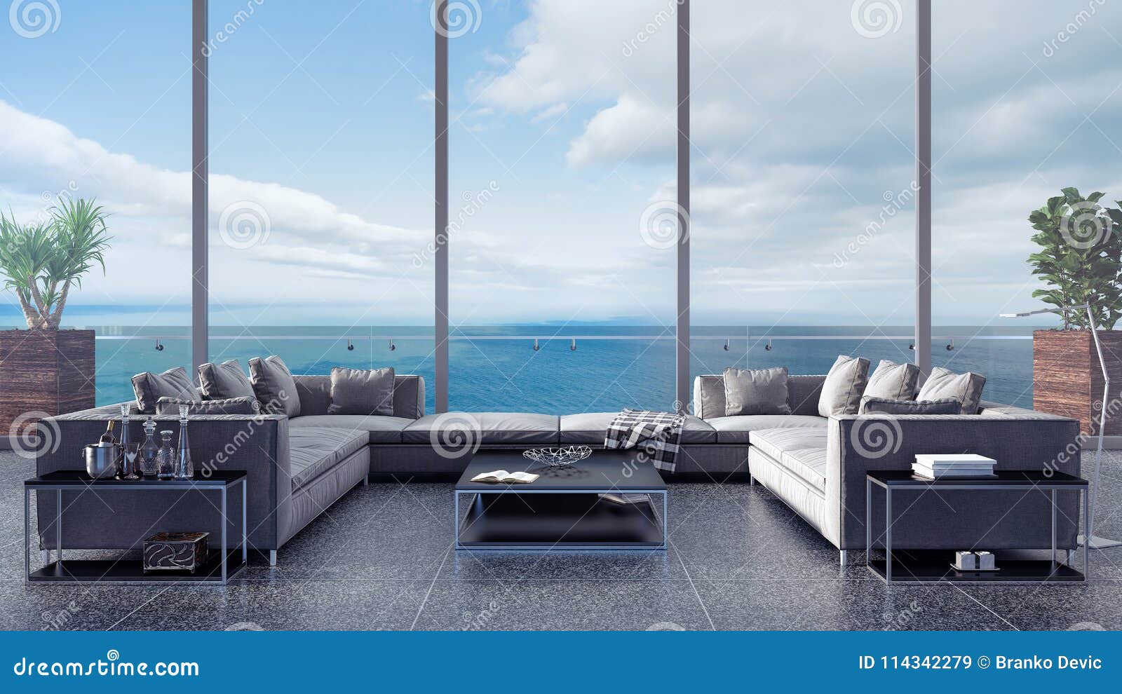 Modern Living Room, Interior Design 3D Render Stock Illustration ...