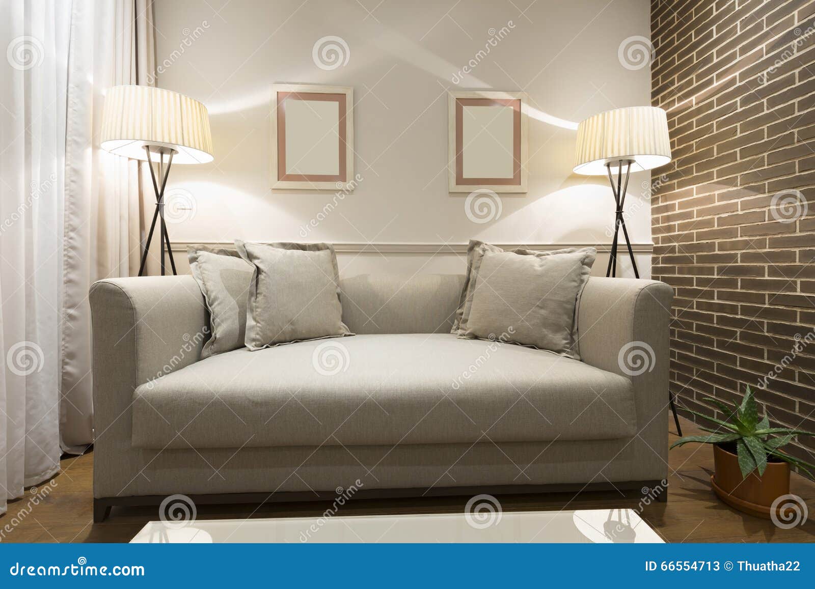 Modern Living Room Interior in the Evening Stock Image - Image of ...
