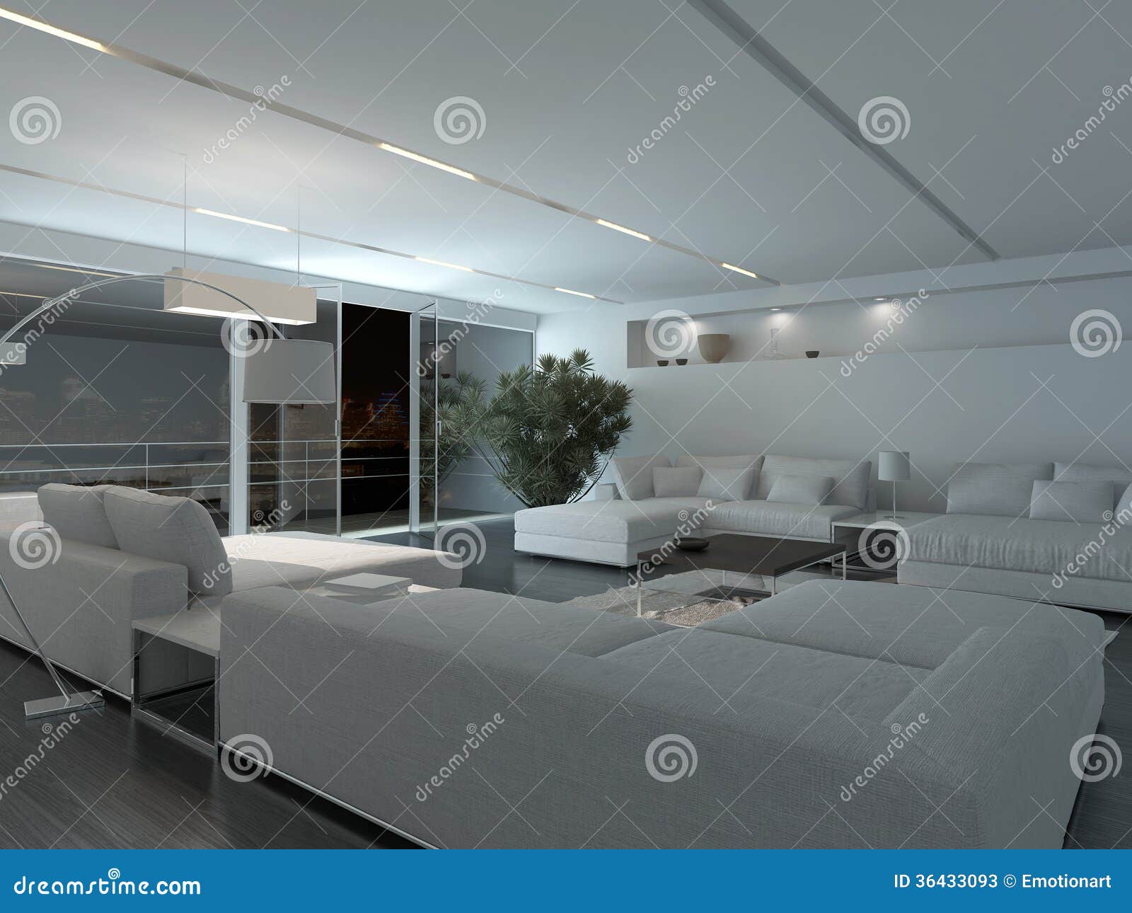 Modern Living Room Interior at Night Stock Illustration - Illustration ...