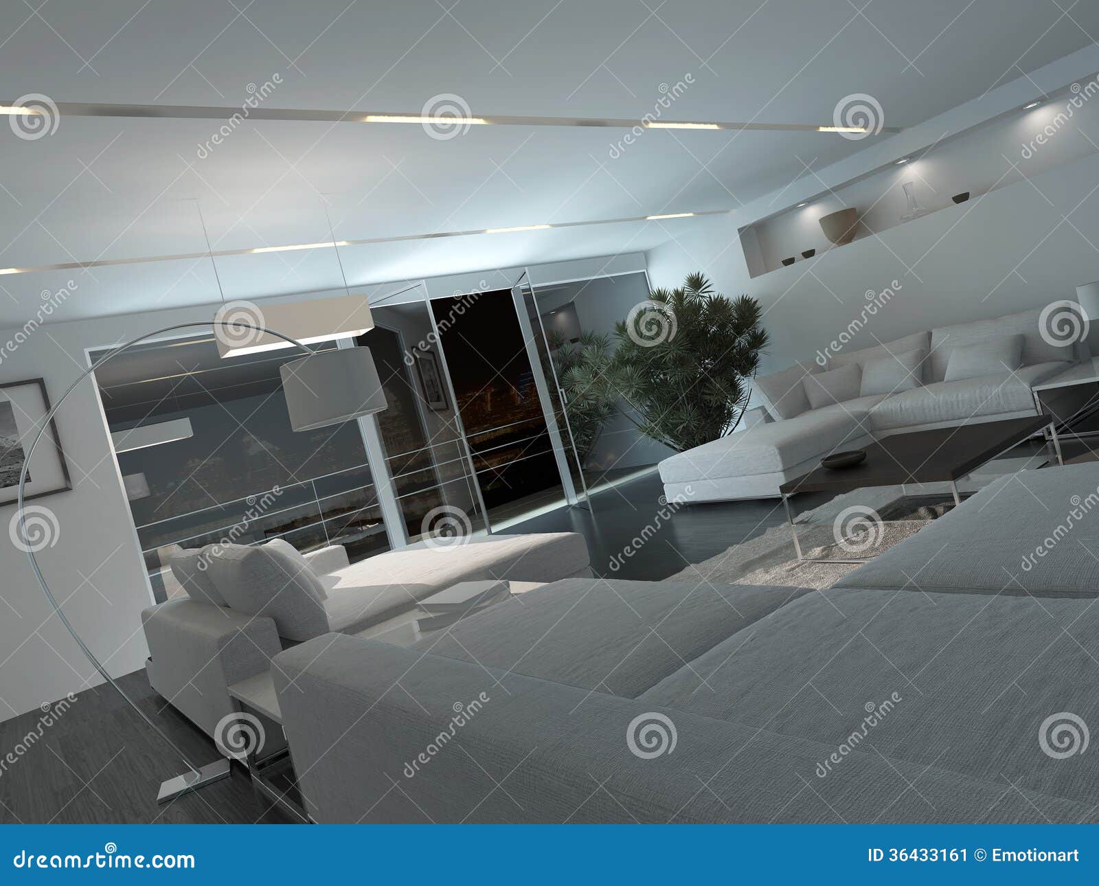 Modern Living Room Interior at Night Stock Image - Image of ...