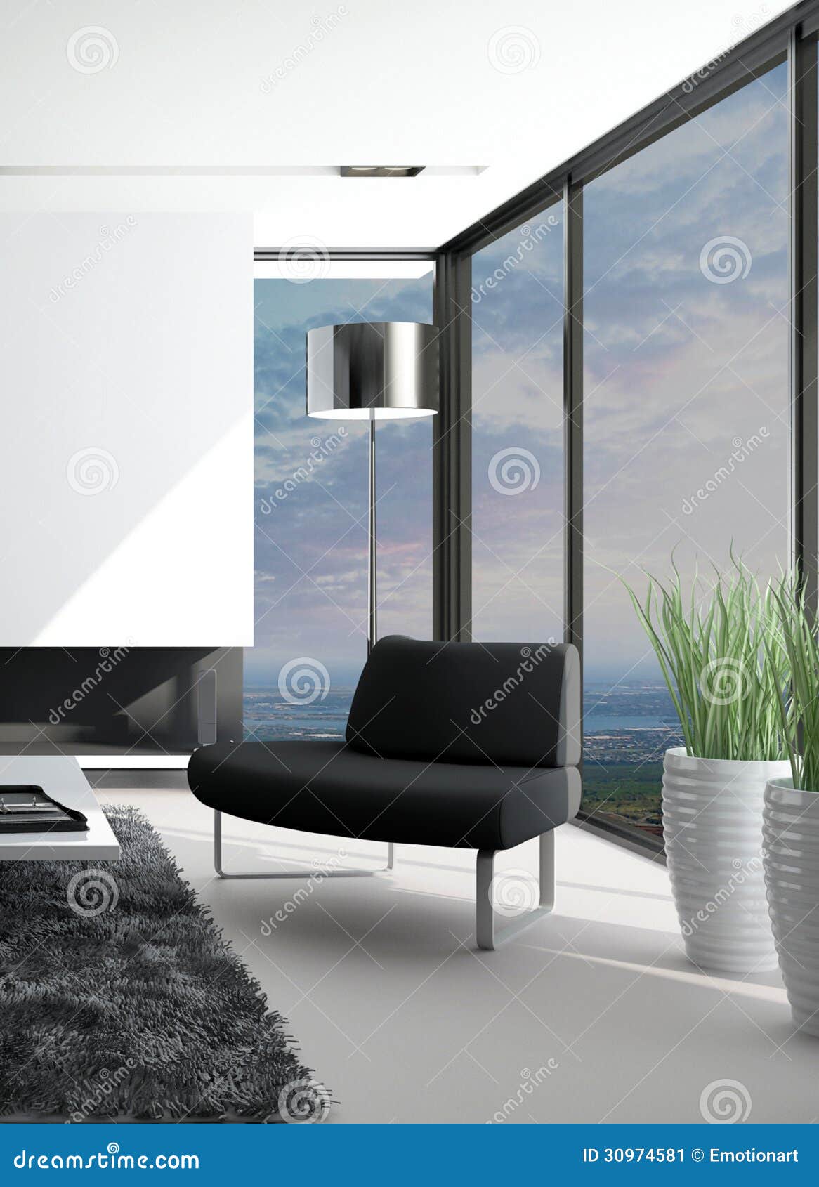 Modern Living Room with Landscape View Stock Illustration ...