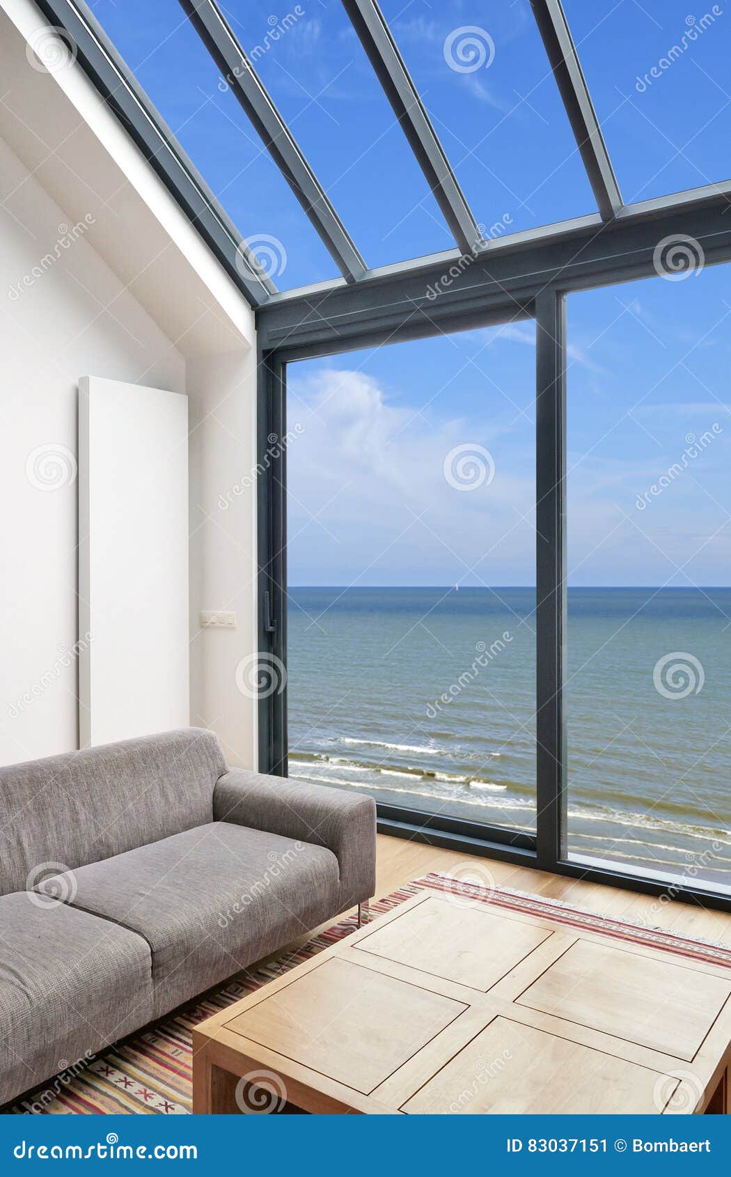 Modern Living Room with Large Windows Stock Image - Image of furniture ...