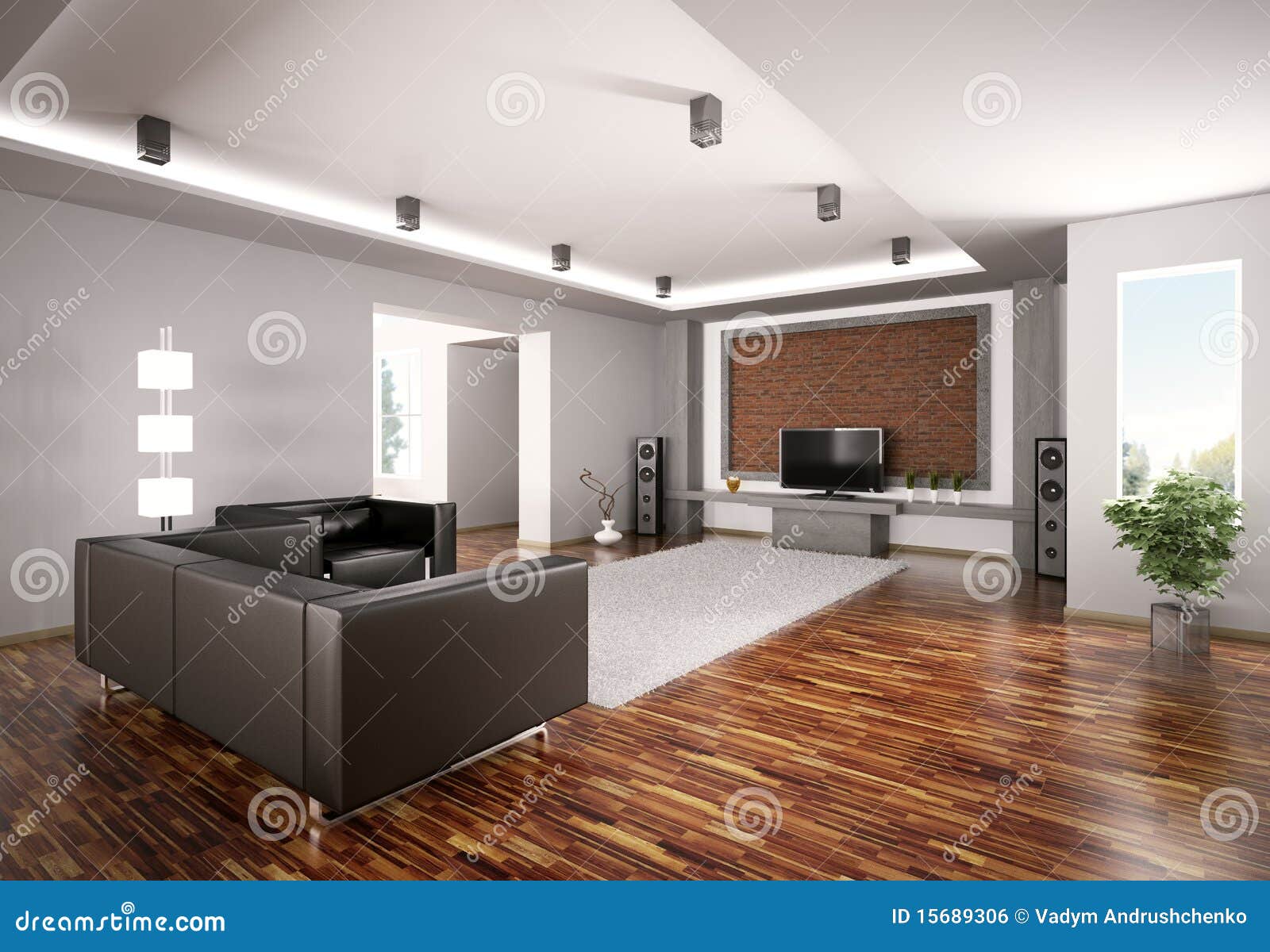 Modern Living Room with Lcd Interior 3d Stock Illustration ...