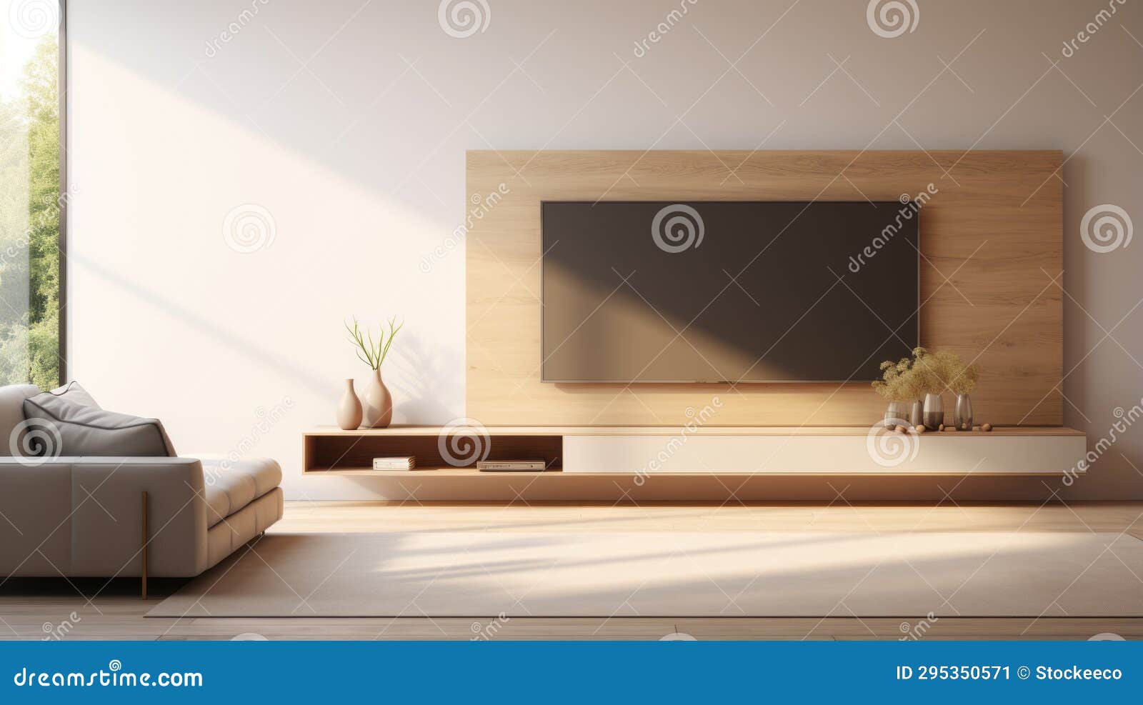 Modern Living Room with Naturalistic Light and Shadow Stock ...