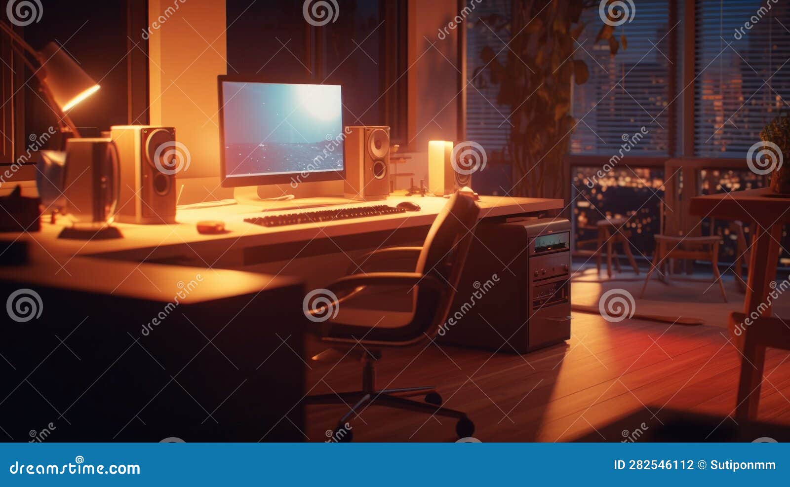 Modern Living Room and Office of the Content Creator Stock Illustration ...