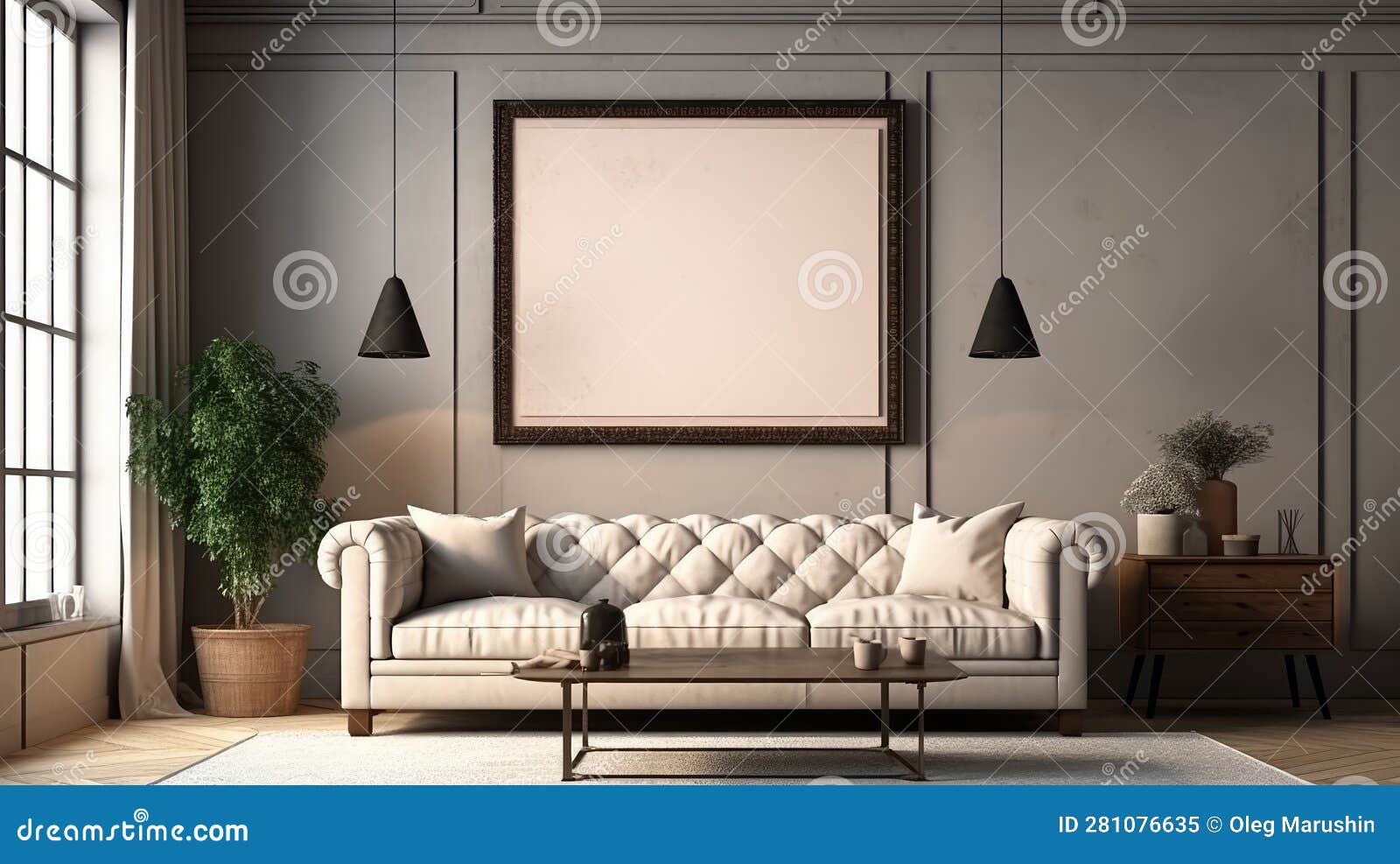 A Modern Living Room with a Picture Frame on the Wall. Generative AI ...