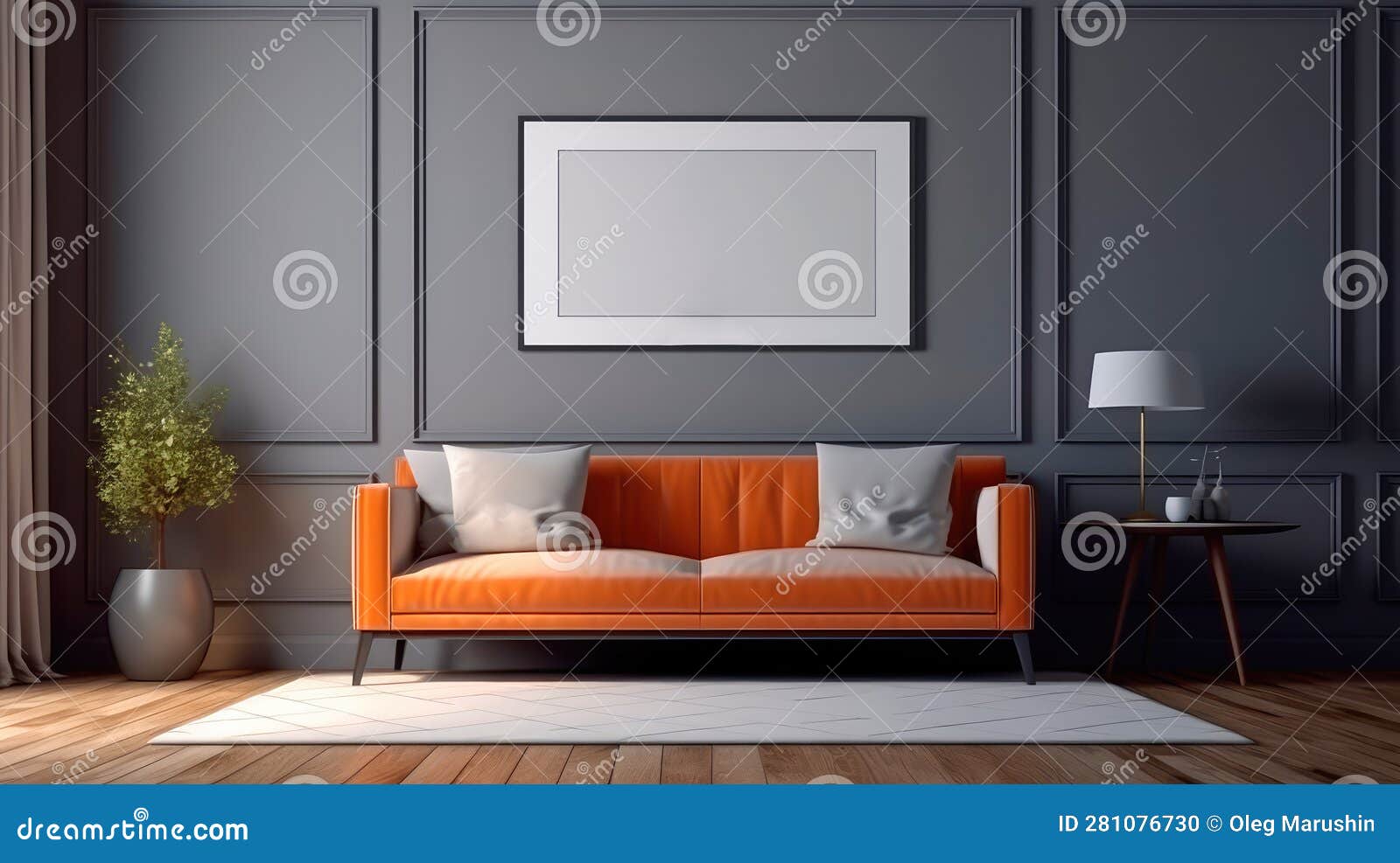 A Modern Living Room with a Picture Frame on the Wall. Generative AI ...