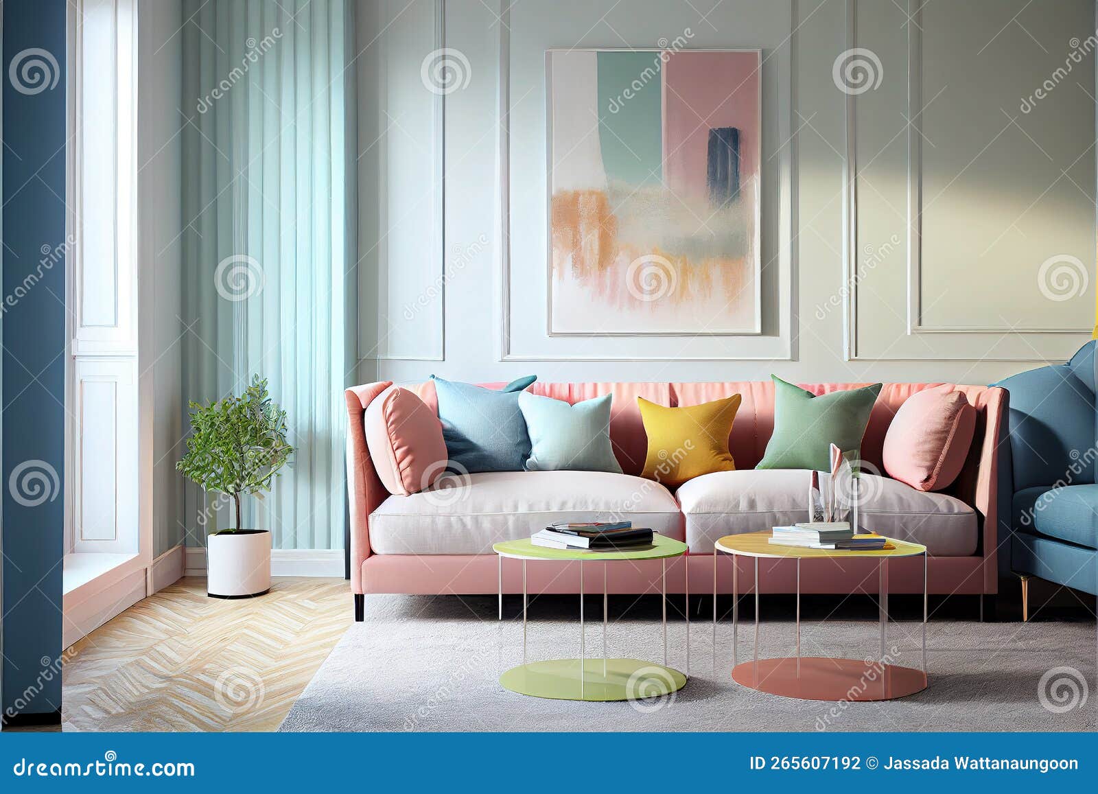 Modern Living Room with Sofa Pastel Color Stock Illustration ...